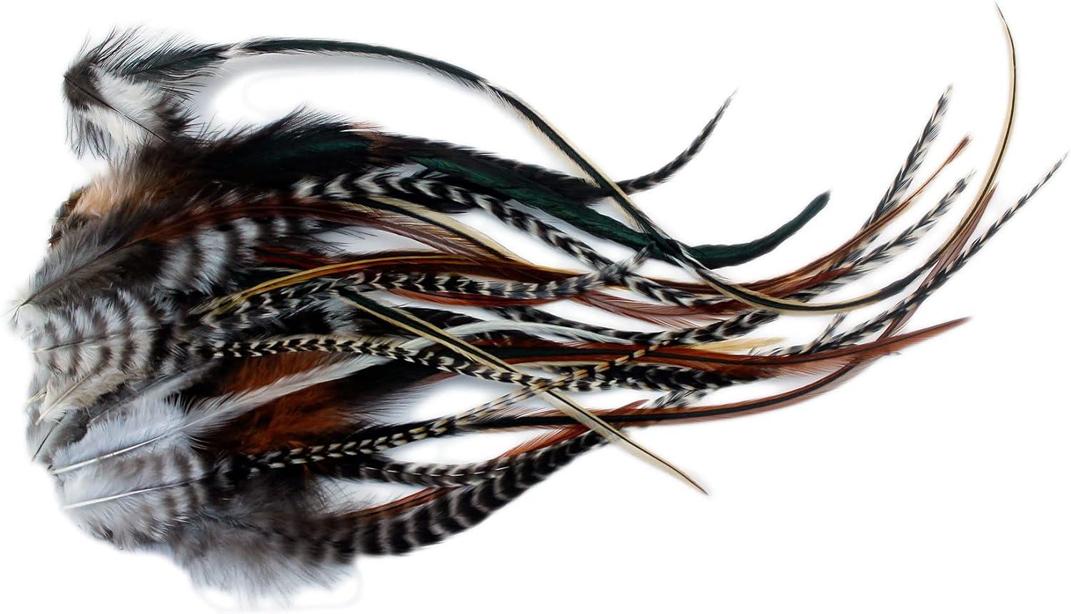 Real Feather Hair Extensions - 25 Fluffys with Rings and Loop for Easy ...