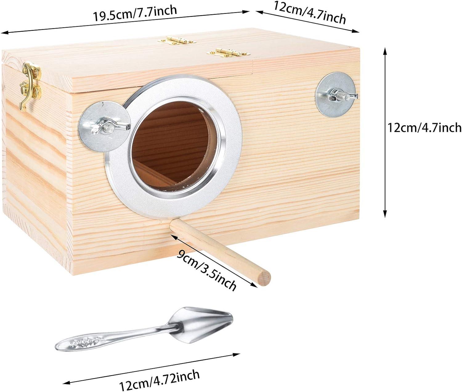 Budgie Nesting Box: Natural Wood Breeding House with Stainless Steel ...