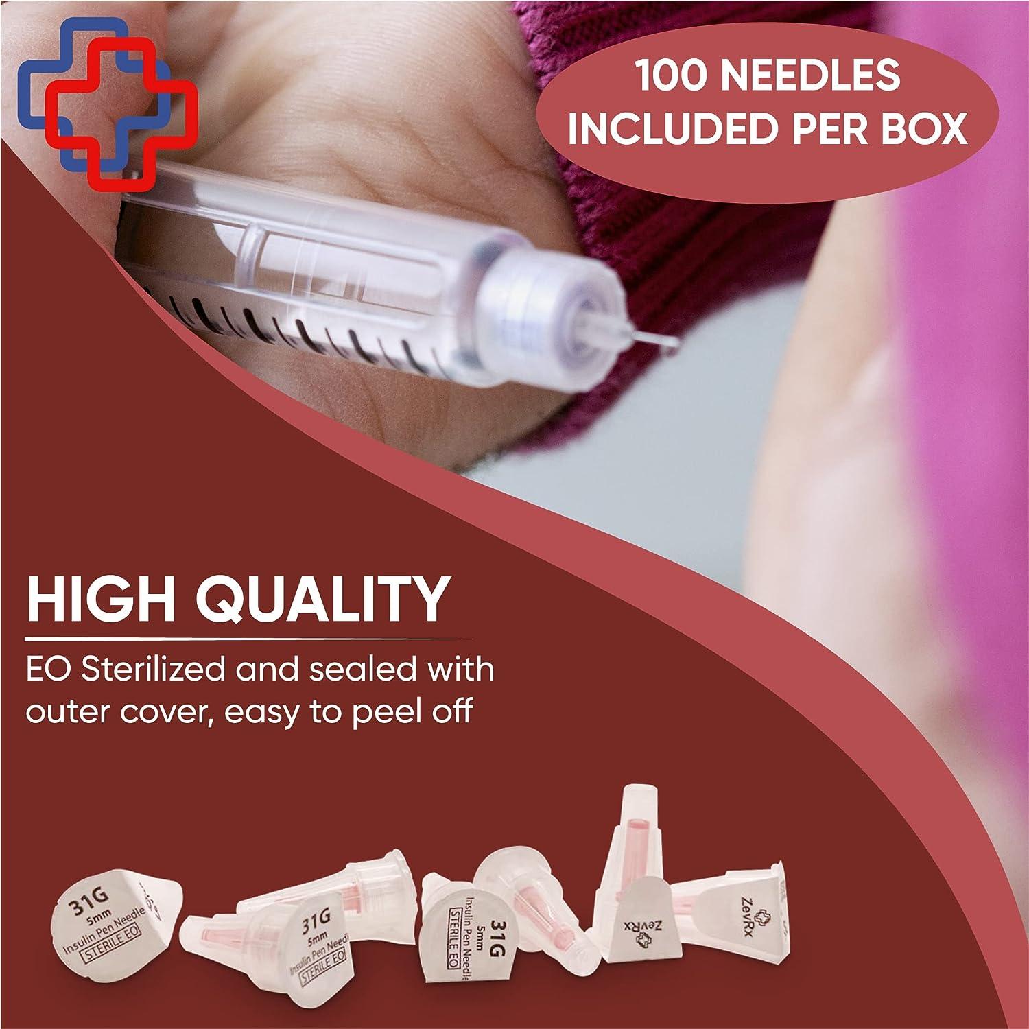 Insulin Pen Needle 100 Count (31G 5mm) - Compact & Reliable for ...