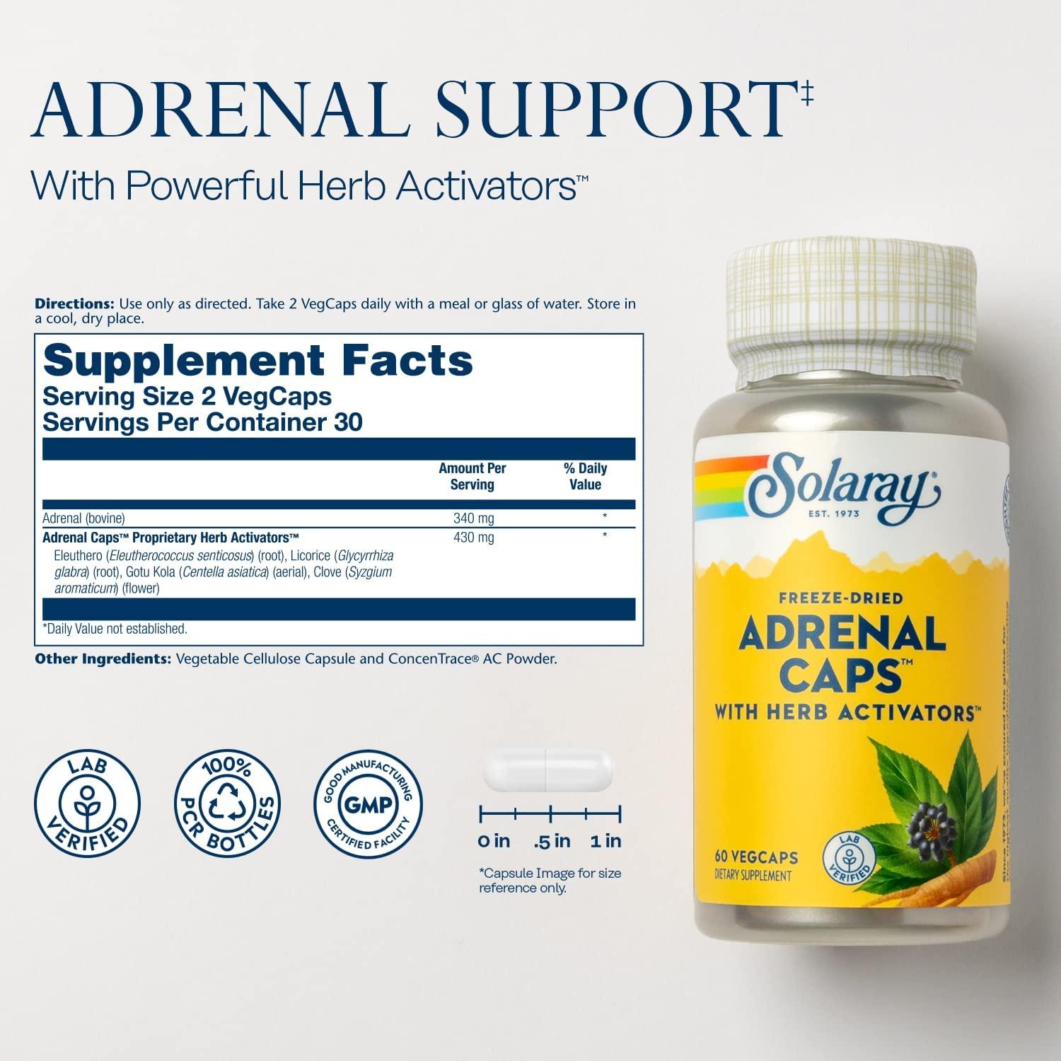 Solaray Adrenal Caps - 60 VegCaps for Adrenal Support & Energy | Buy ...
