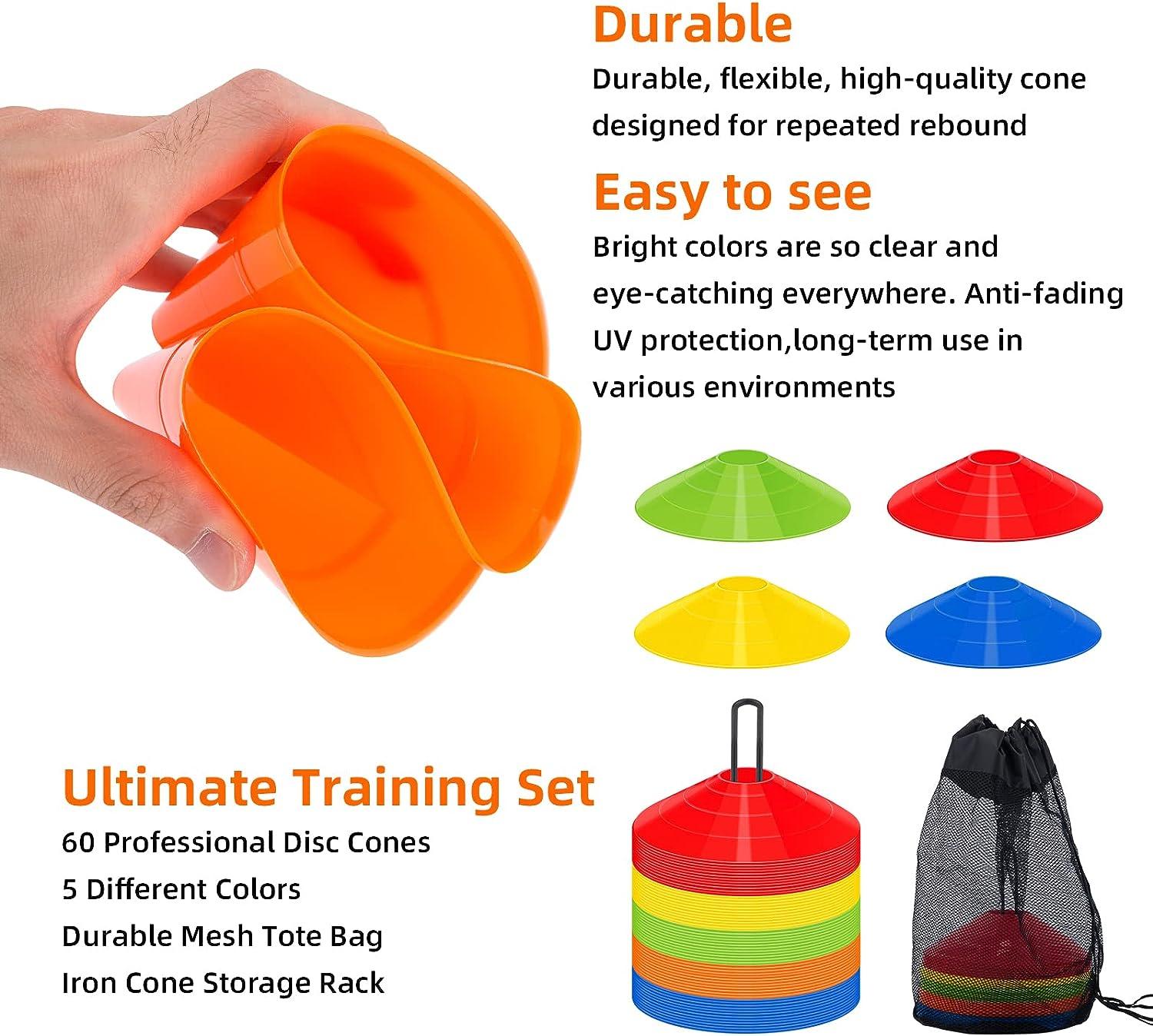 60 Pack Agility Soccer Cones with Carry Bag - Training Cones Set for Football, Basketball, and ...