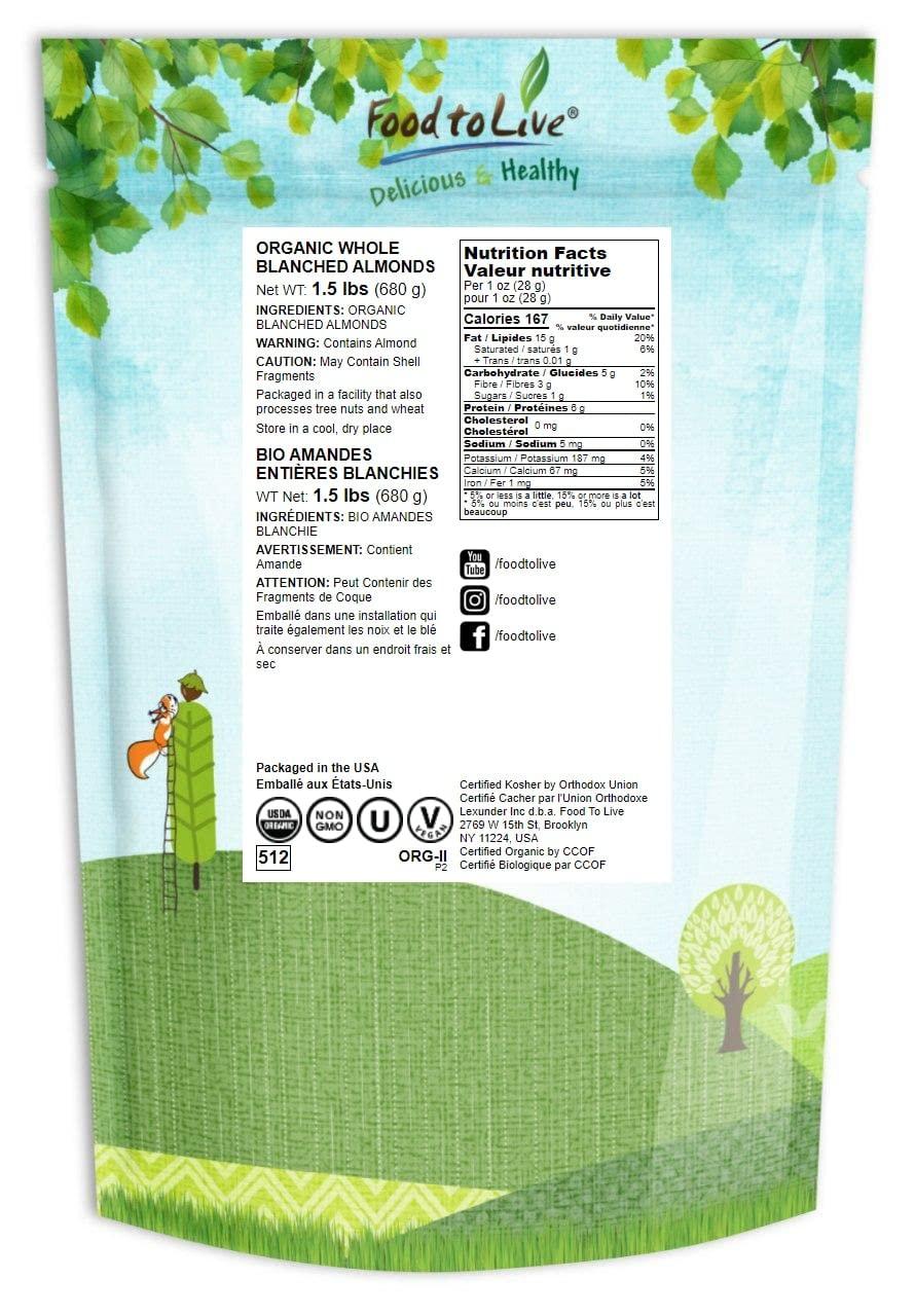 Organic Blanched Whole Almonds 1.5lbs - Non-GMO, Raw, Unsalted | Keto ...