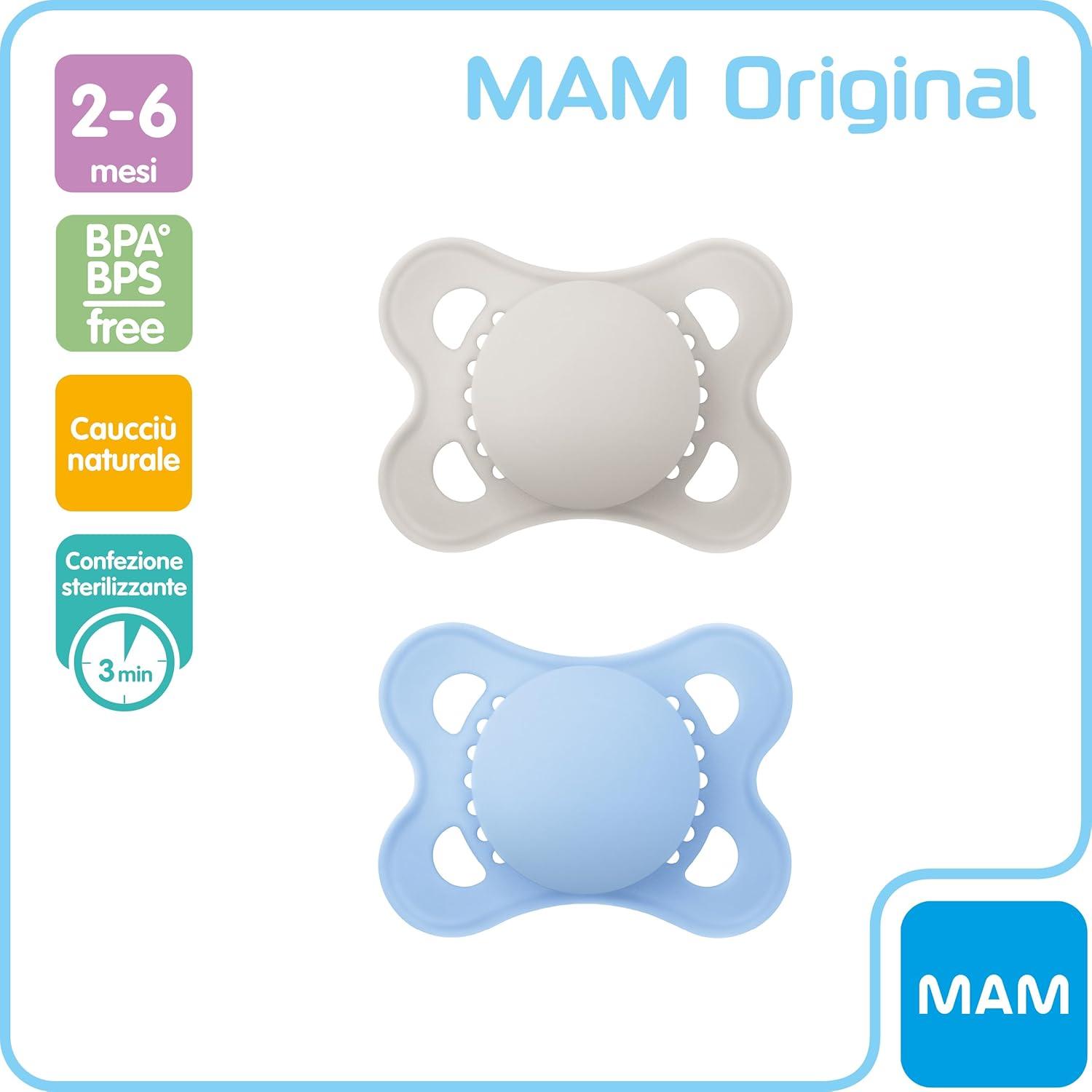 MAM Original Pacifiers Set of 2 - Rubber Light Blue 2-6 Months with ...
