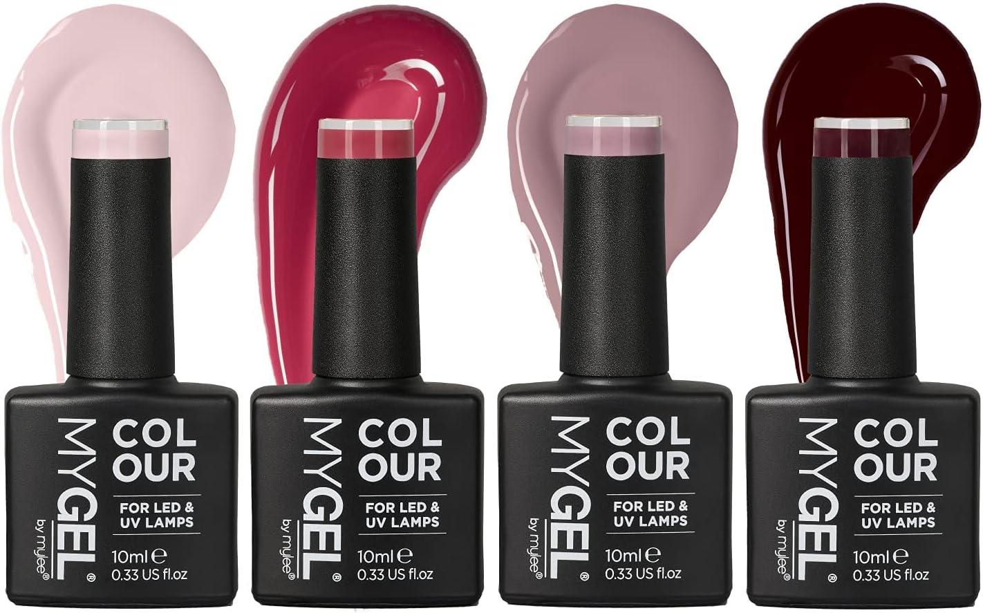 Mylee Complete Gel Nail Kit with LED Lamp - 4 Colors, Top & Base Coat ...