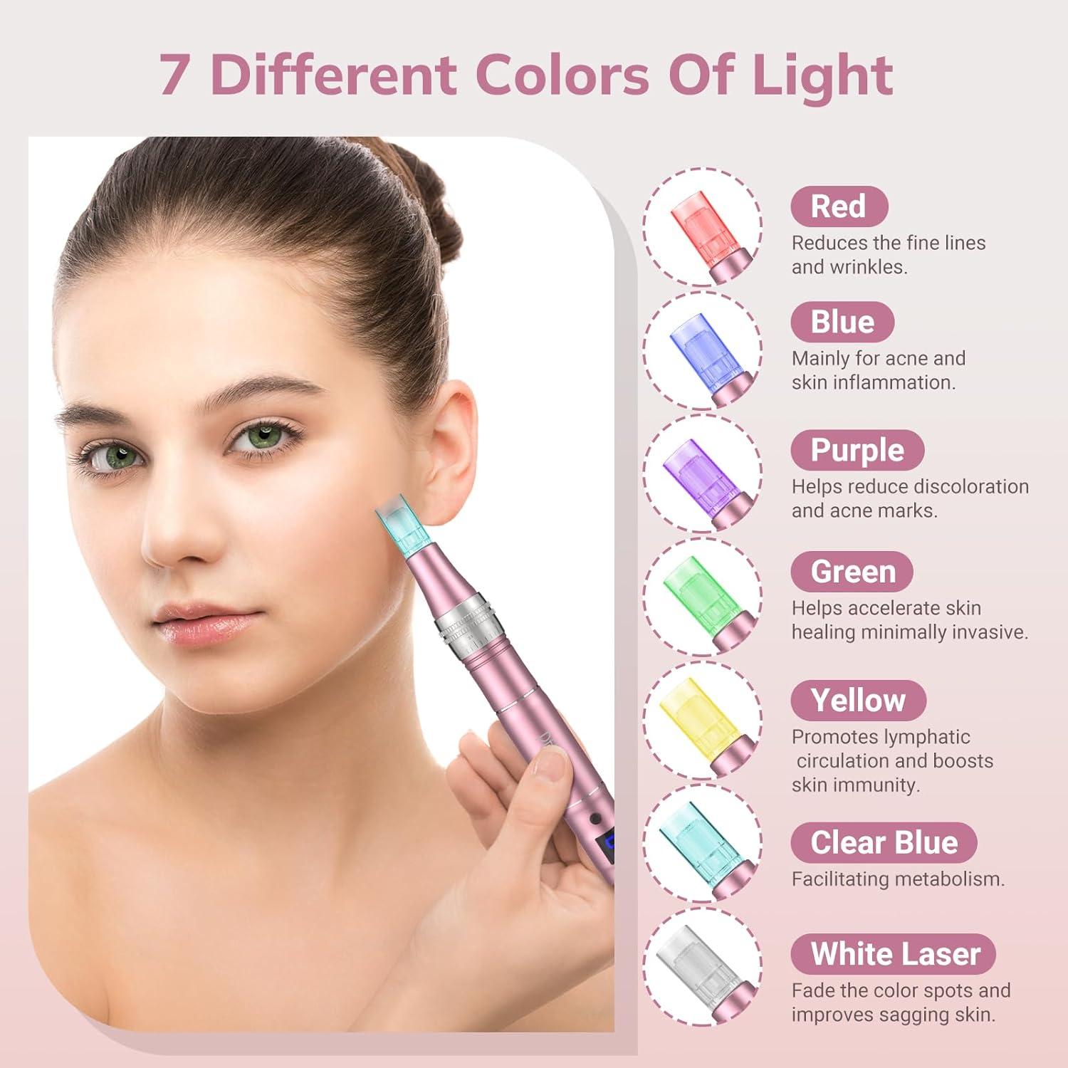 Pelcas Derma Microneedling Pen | 7 LED Light Modes & 9 Speed Levels | 0 ...