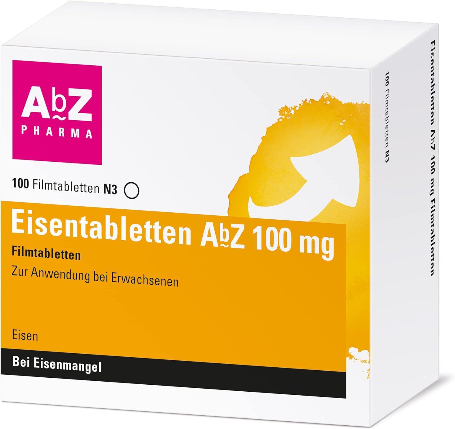 Iron Tablets AbZ 100 mg - Film-Coated for Iron Deficiency - 100 Tablets ...