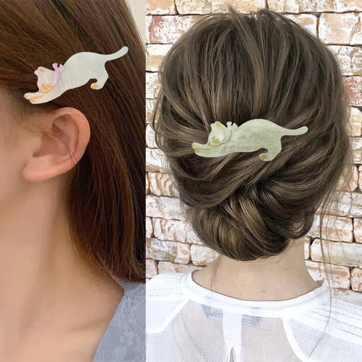 Yusier 4 Pack Acrylic Cute Cat Hair Clips for Women and Girls ...