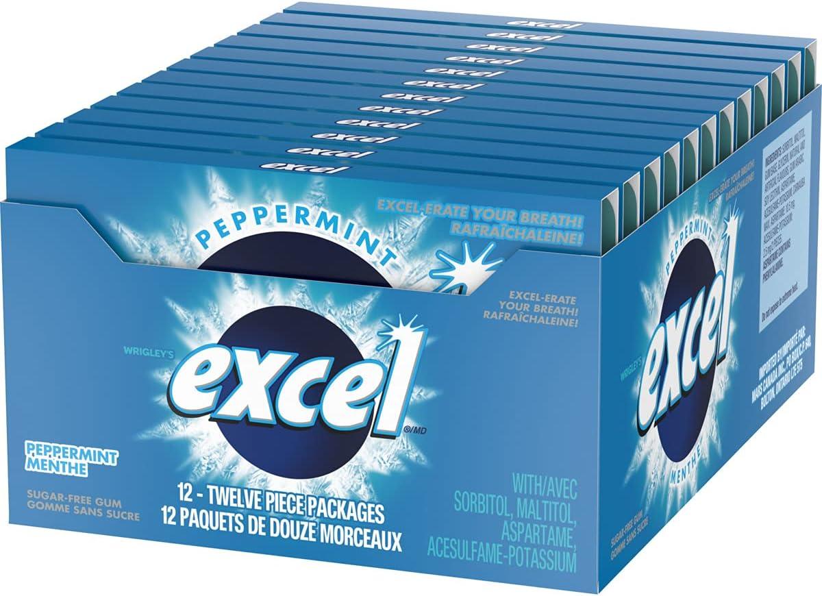 EXCEL Peppermint Flavoured Sugar Free Chewing Gum 12 Pieces 12 Packs ...