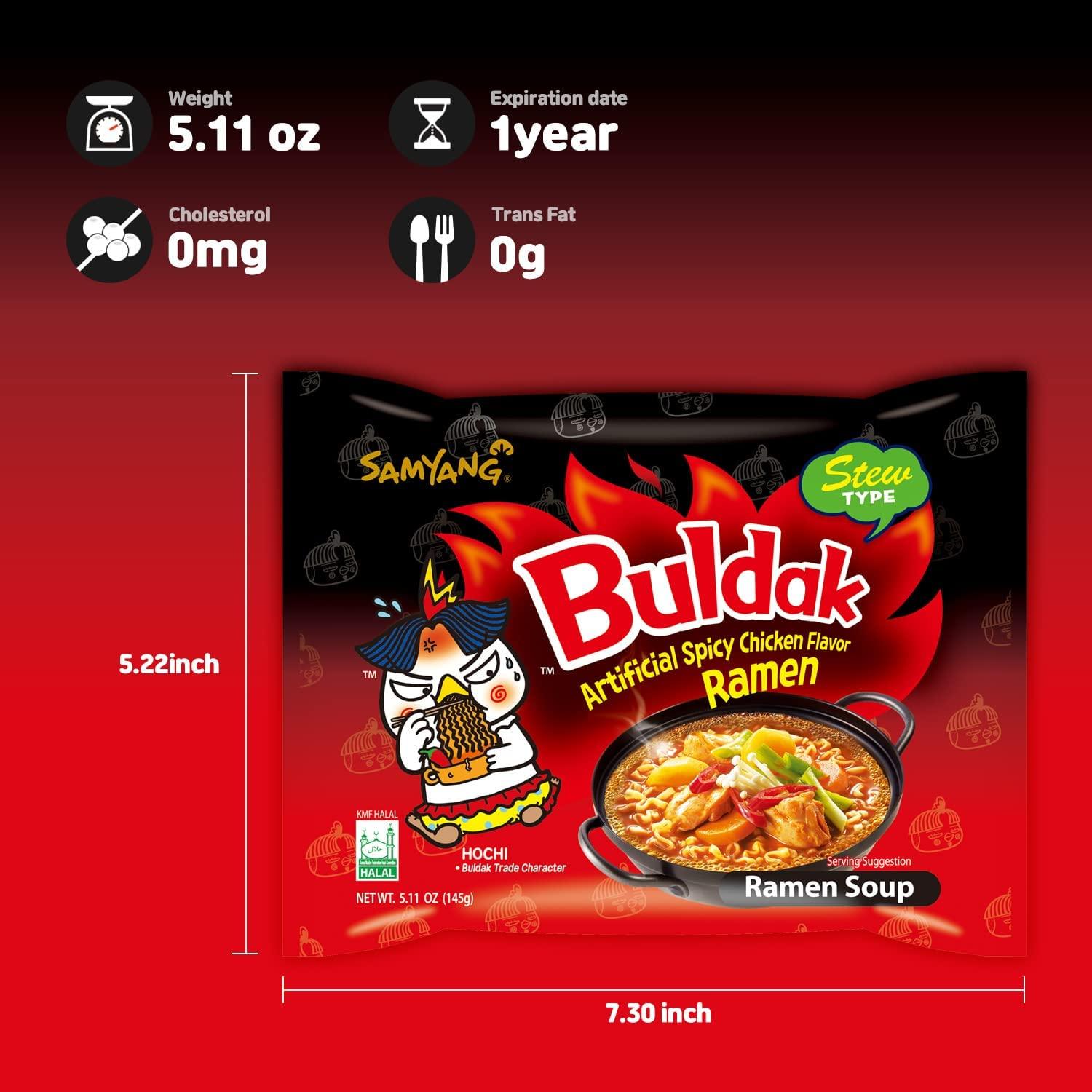 Samyang Buldak Hot Chicken Flavor Ramen - Instant Stew Noodles 5-Pack (5 x 145g) - Spicy Chicken ...