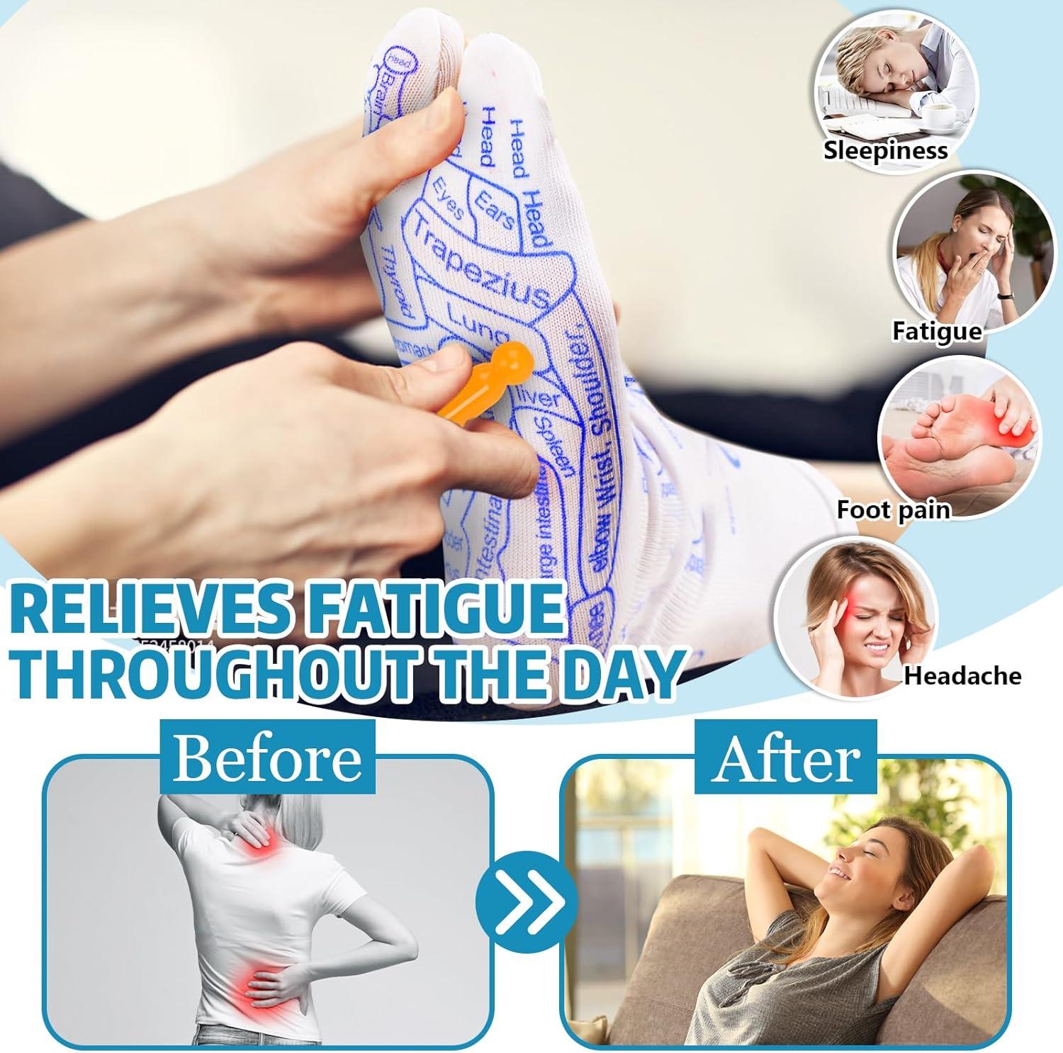Reflexology Socks Set 2 Pair Acupressure Foot Socks with Massage Tool ...