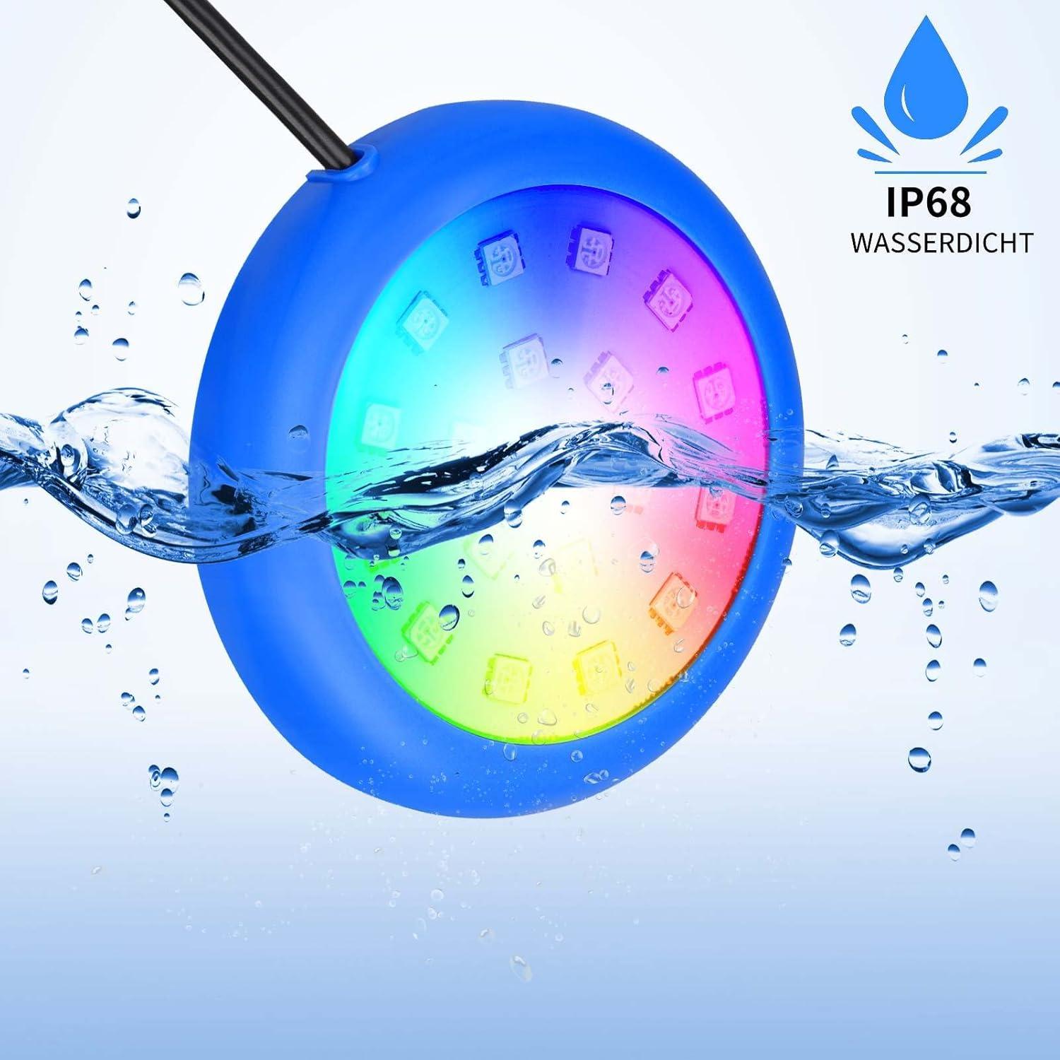 COOLWEST 10W Underwater Pool Lighting - RGB LED with Remote Control 7m ...