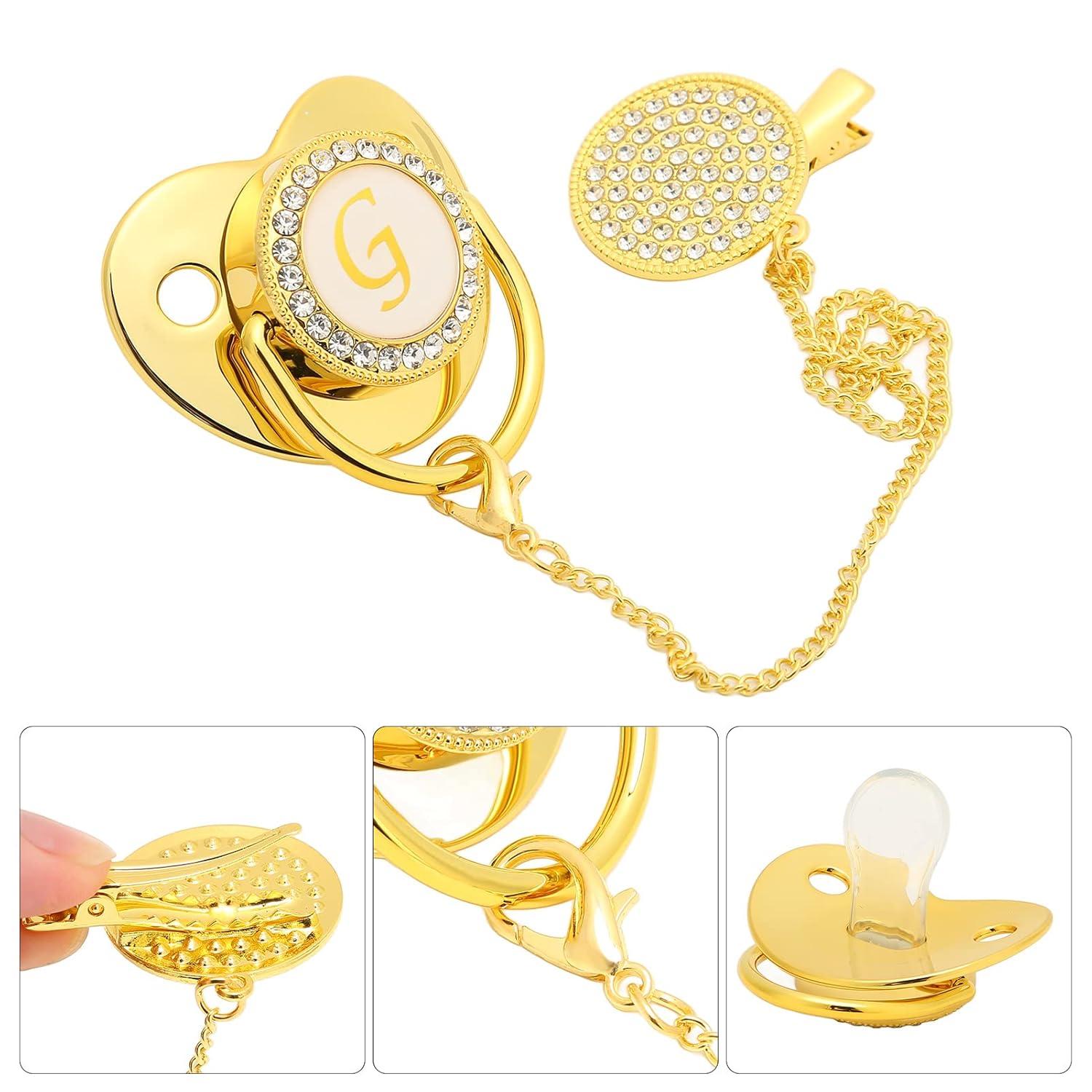 Golden Baby Pacifier with Clips - Curved Design Safe Materials 26 ...