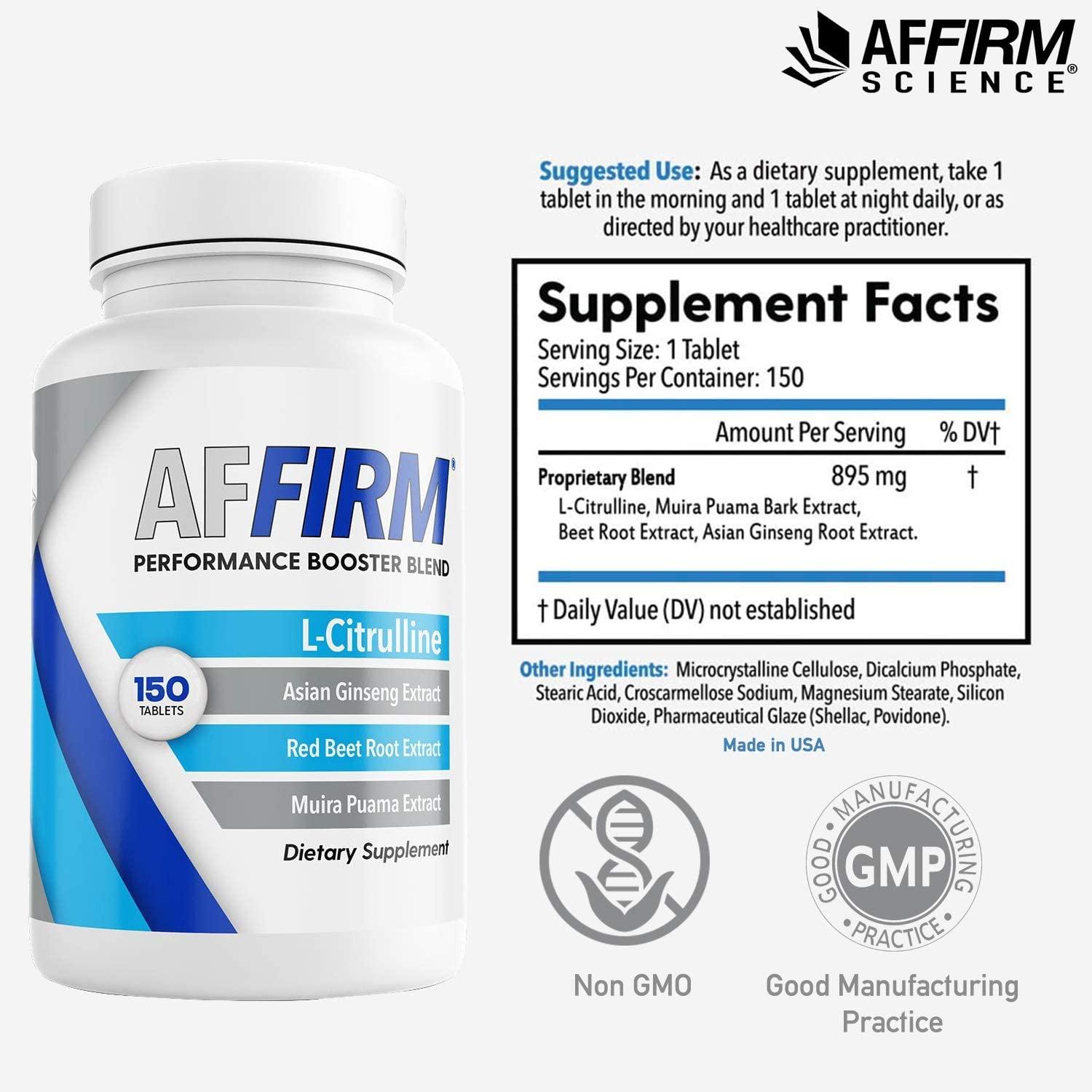 AFFIRM L-Citrulline Dietary Supplement 750mg 150 Tablets - Improve Male ...