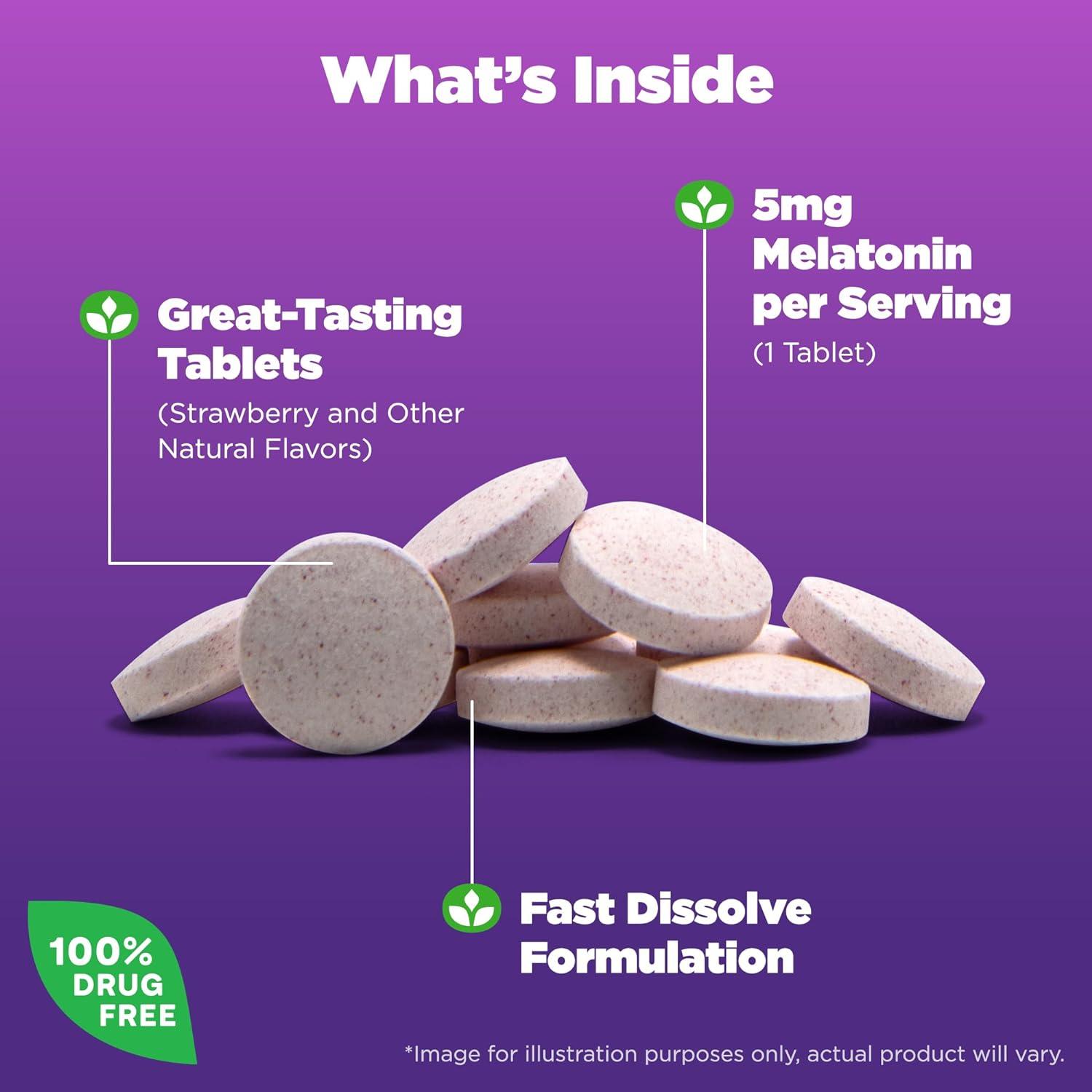 Natrol Melatonin Fast Dissolve Tablets 5mg 200 Count Pack - Strawberry ...