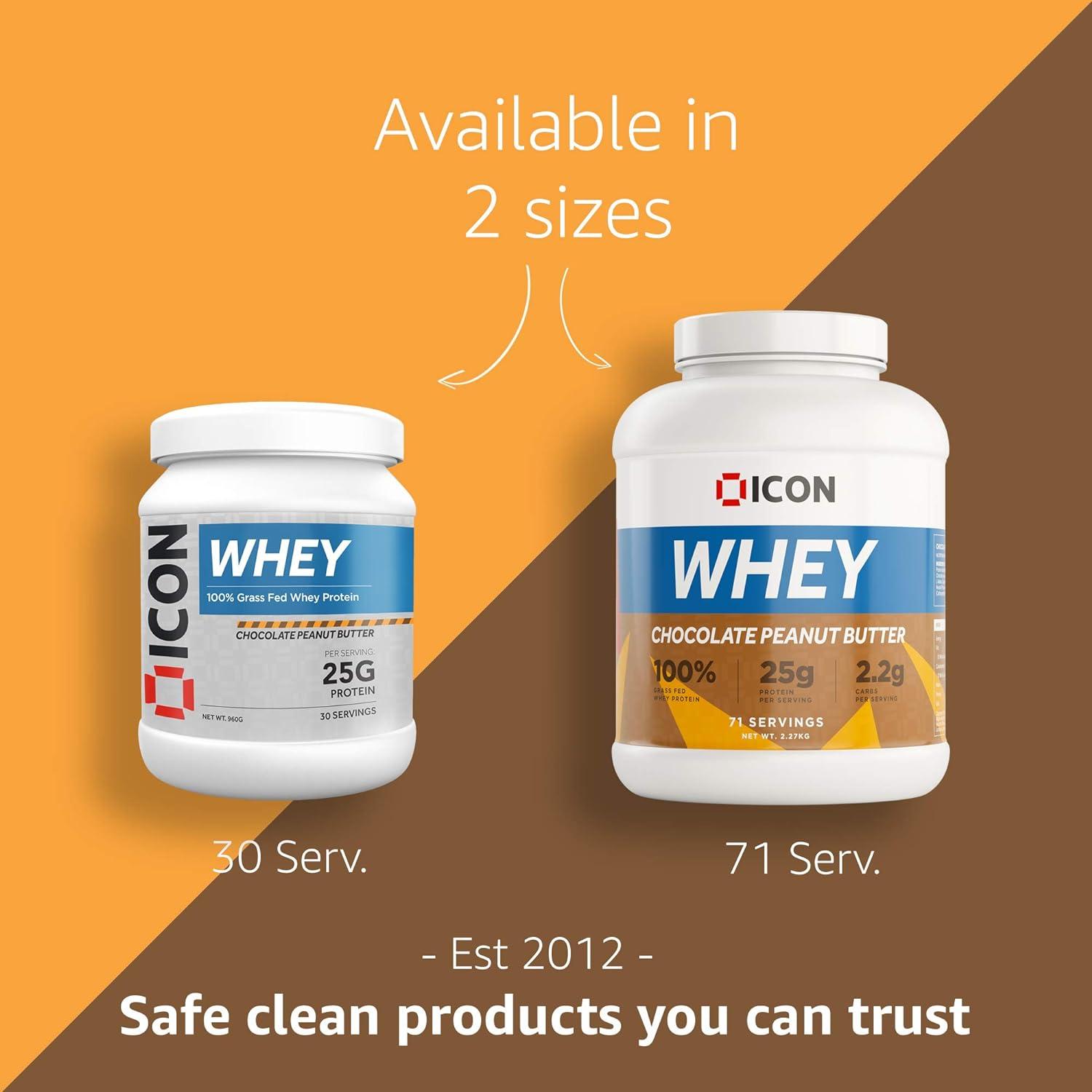 ICON Nutrition Grass Fed Whey Protein Powder 2.27kg 71 Servings ...