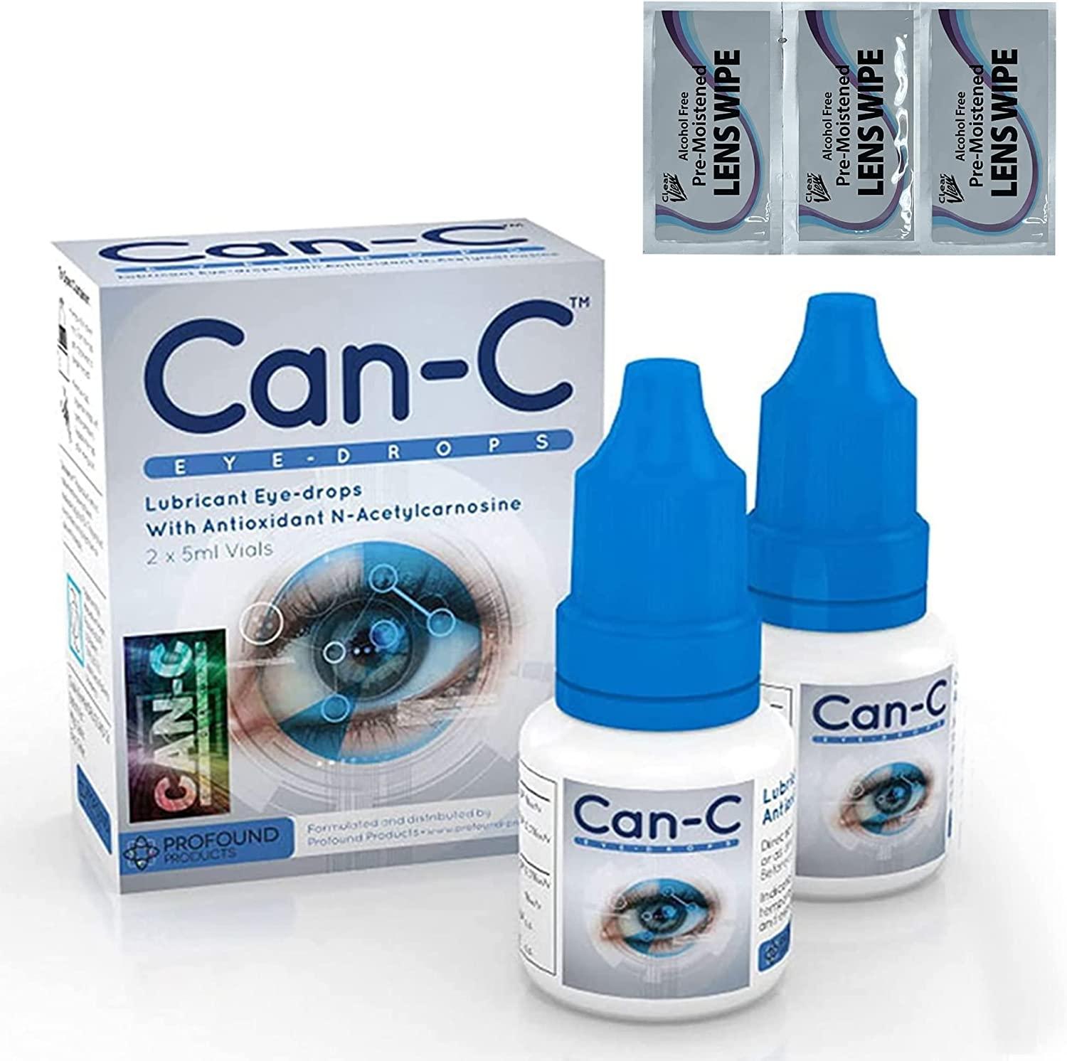 Can-C Eye Drops 2X5ml Vials + Clear View Pre-Moistened Lens Wipes ...