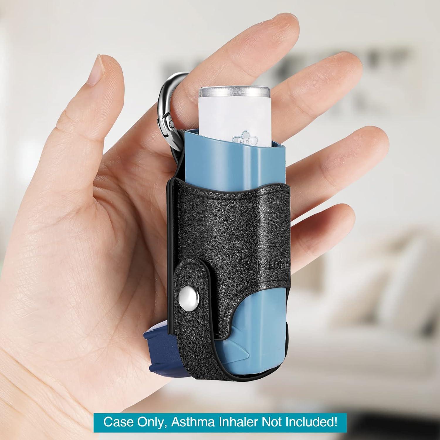 MEDMAX Asthma Inhaler Holder PU Leather Case with Carabiner Clip ...