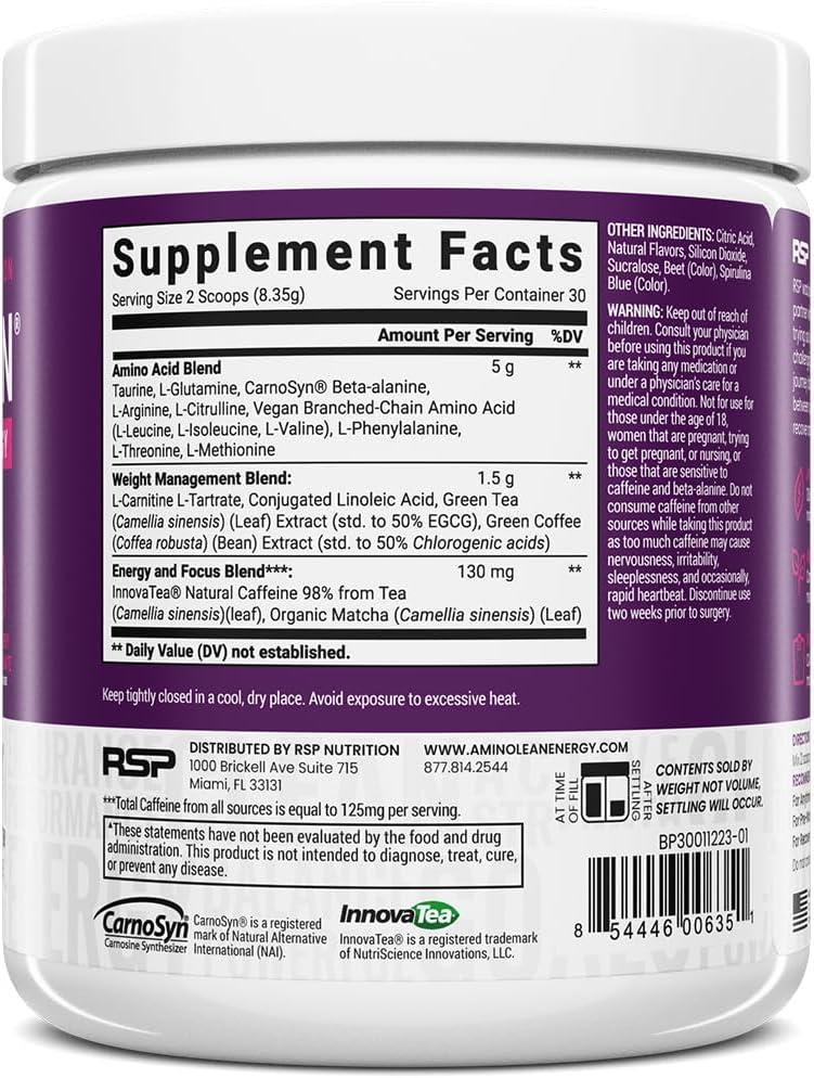 RSP Nutrition AminoLean Pre Workout Powder - Blackberry Pomegranate ...