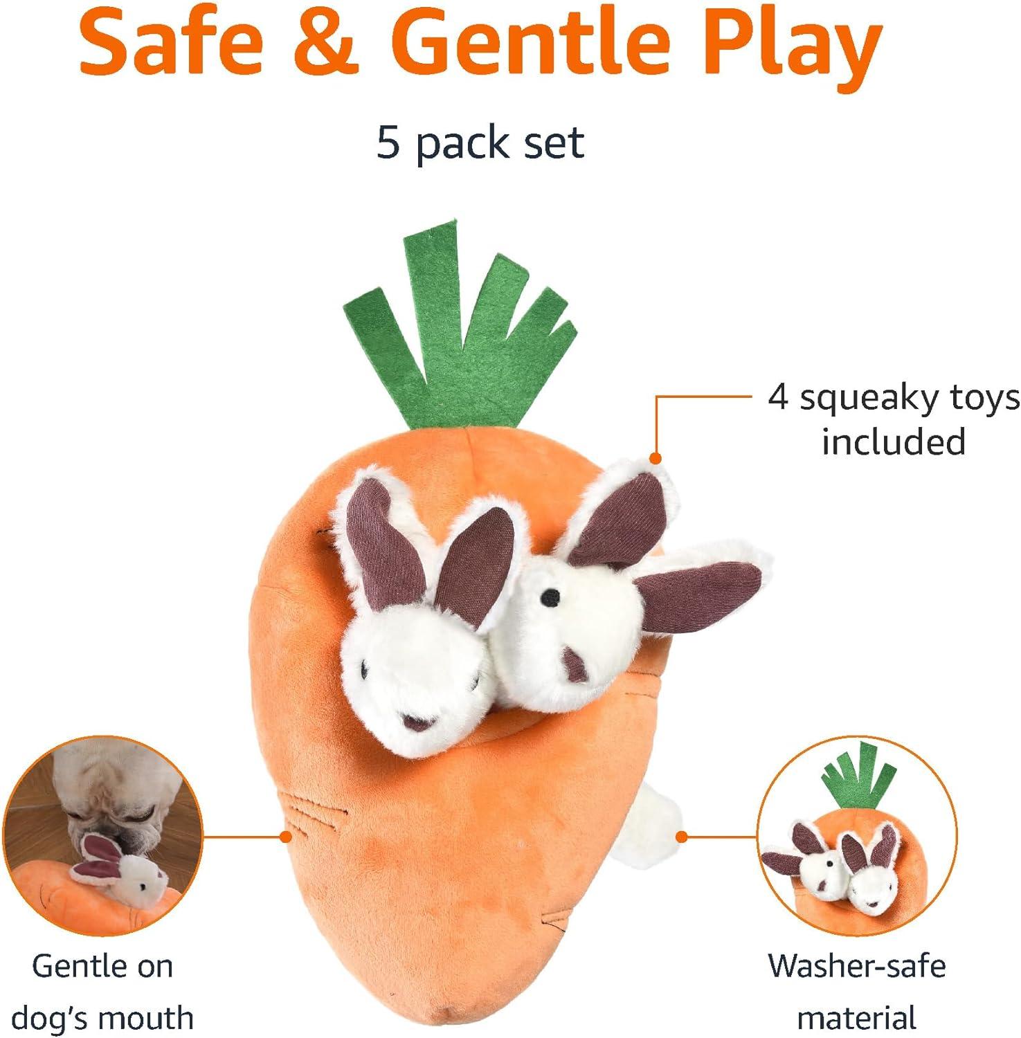 Amazon Basics Hide and Seek Squeaky Dog Plush Toy Rabbit and Carrot ...