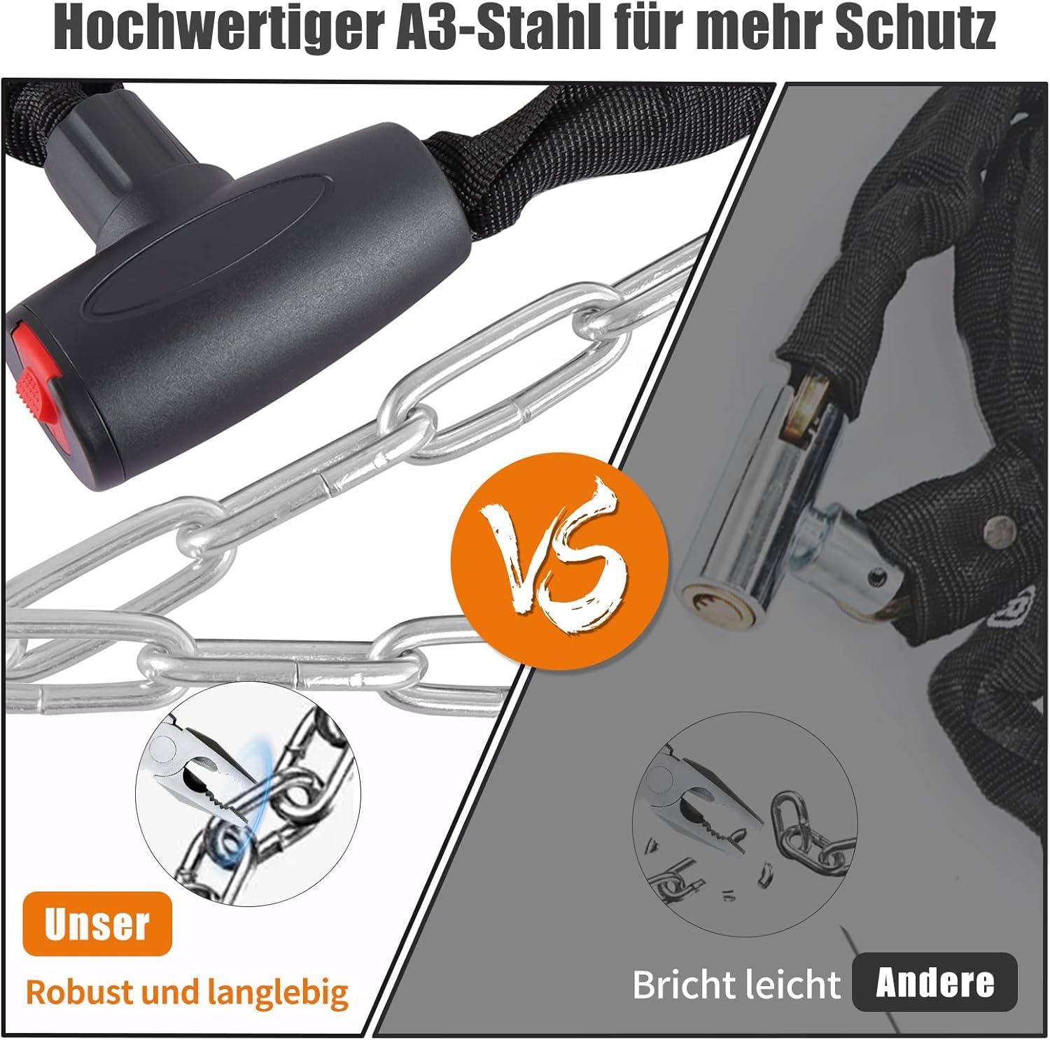 Meisax 120cm High-Safety Bicycle Lock | 6mm Hardened Steel Chain Lock ...