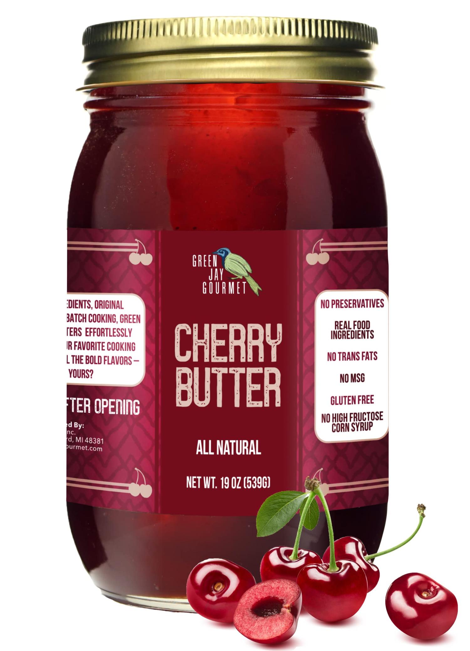 Green Jay Gourmet Cherry Butter - All-Natural Gluten-Free Fruit Spread - Cherry Spread with ...