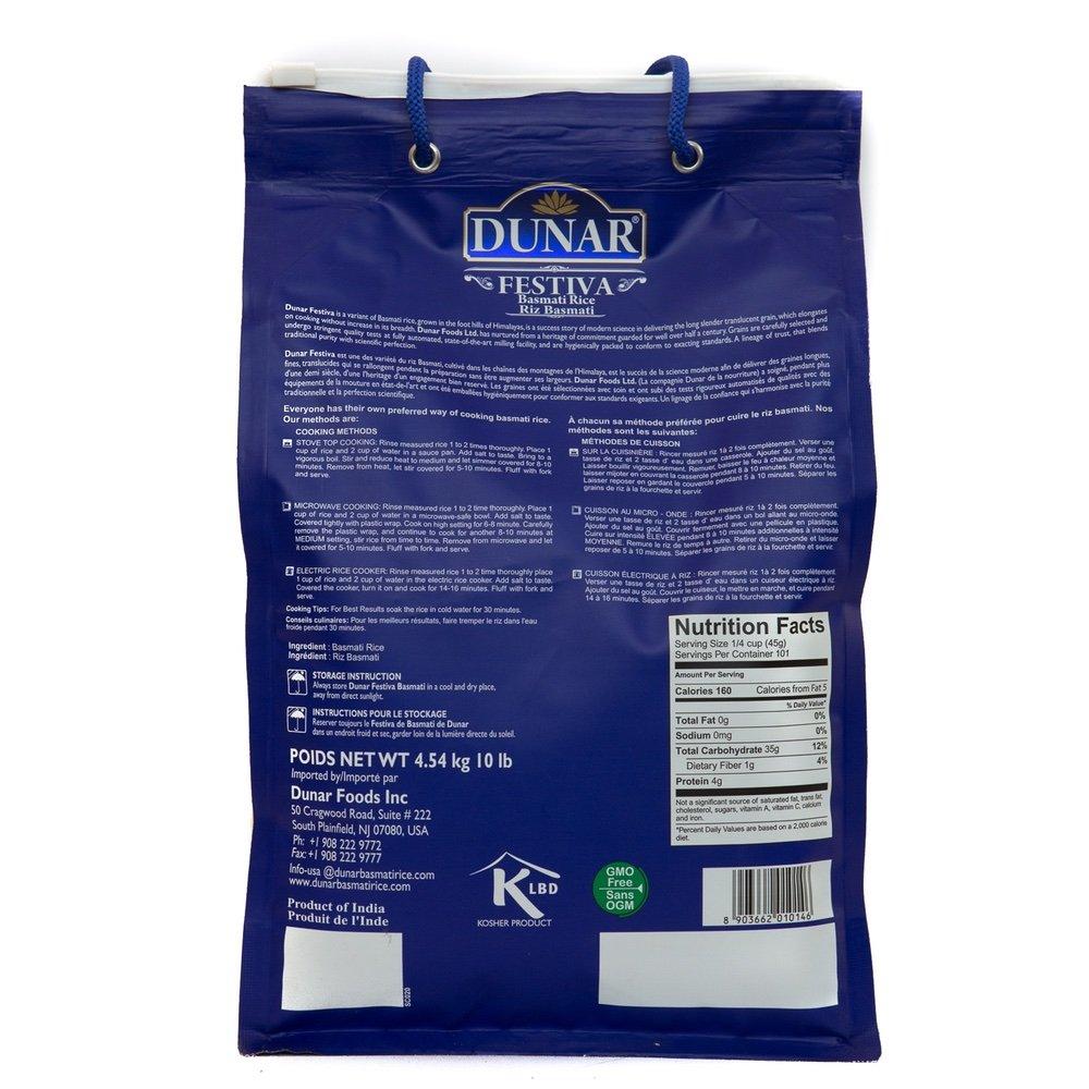 Dunar Festiva Pusa Basmati Rice 10 Lb - Premium Quality Long Grain Rice ...