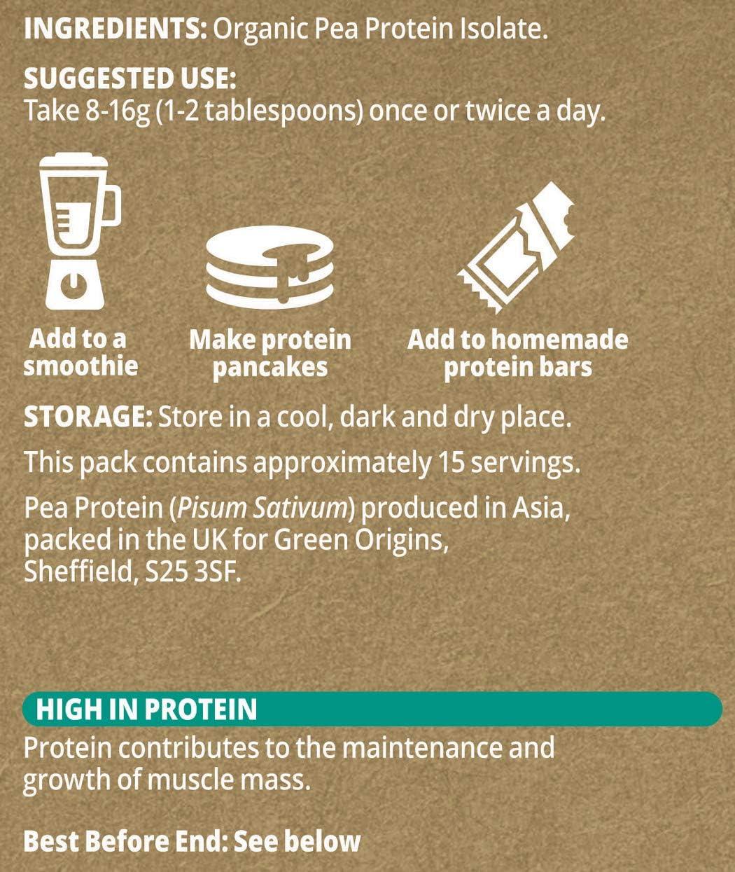 Green Origins Organic Pea Protein Isolate 250g - Pure Plant-based ...