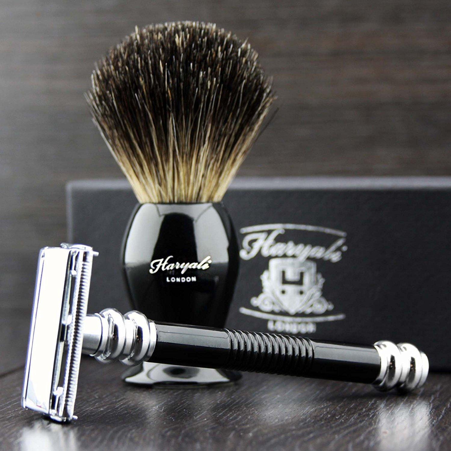 Pure Black Men's Shaving Set - 2 Pieces with Hair Brush & Butterfly ...