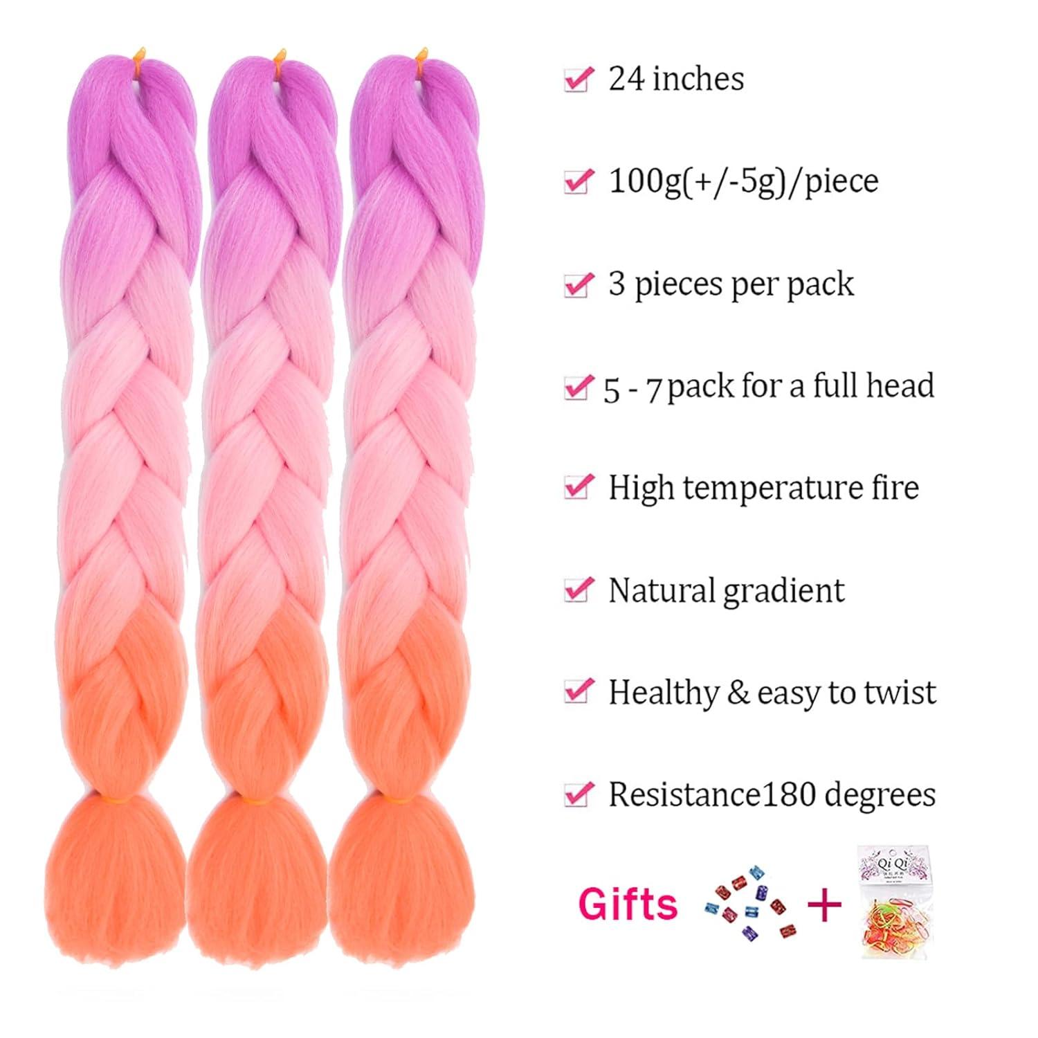 Fanwyfyu Ombre Kanekalon Braiding Hair - 3 Pack Jumbo 24 Inch Purple ...