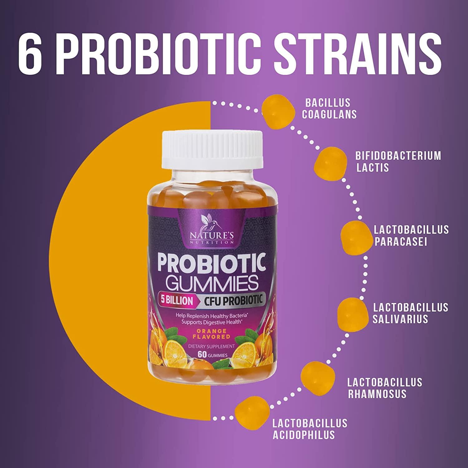 Nature's Nutrition Daily Probiotic Gummies - Extra Strength 5 Billion ...