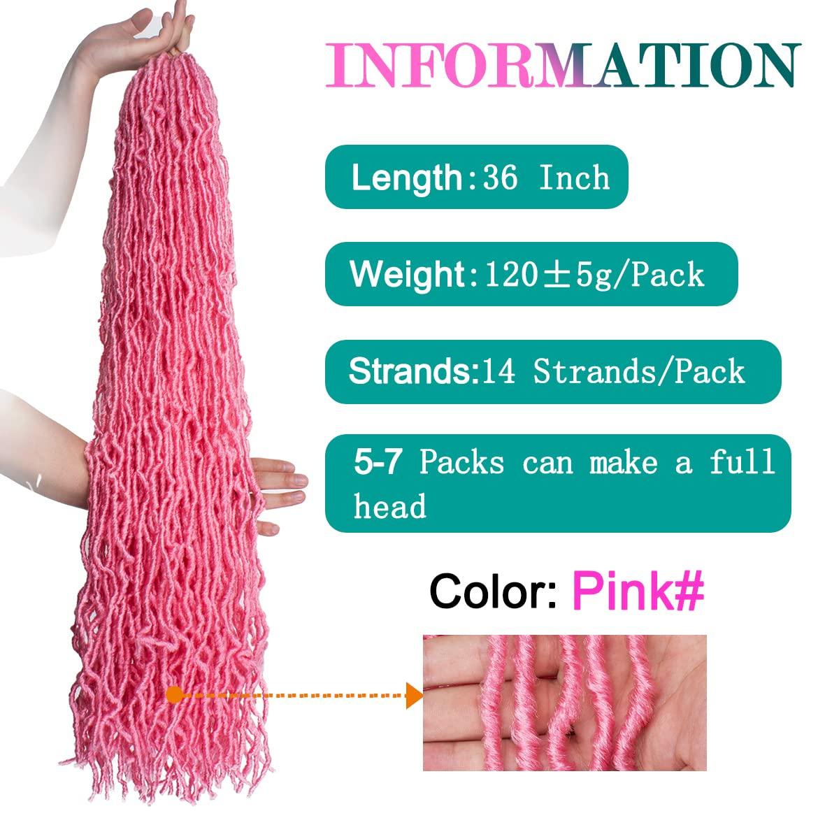 ZRQ 2 Packs 36 Inch Pink Faux Locs Crochet Hair - Soft Wavy Goddess ...