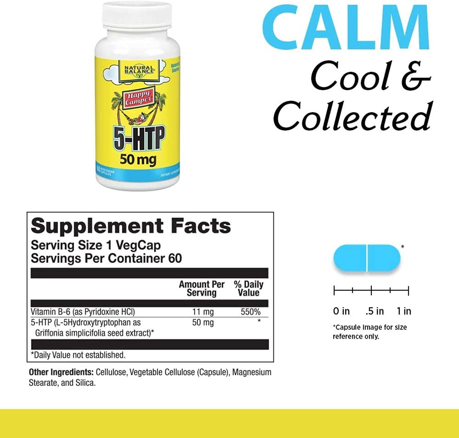 Natural Balance Happy Camper 5-HTP 50 mg - 60 Vegetarian Capsules for ...