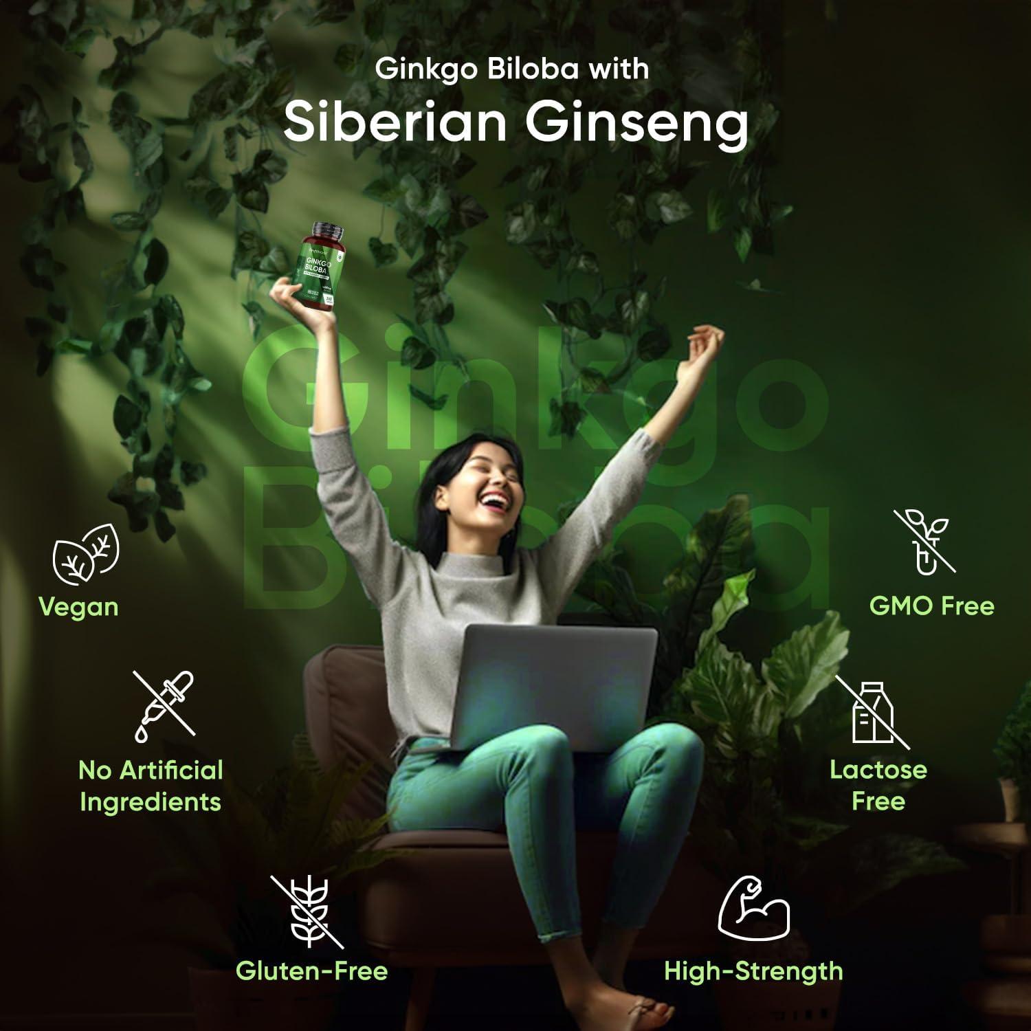 365 High Strength Vegan Ginkgo Biloba Tablets with Siberian Ginseng ...