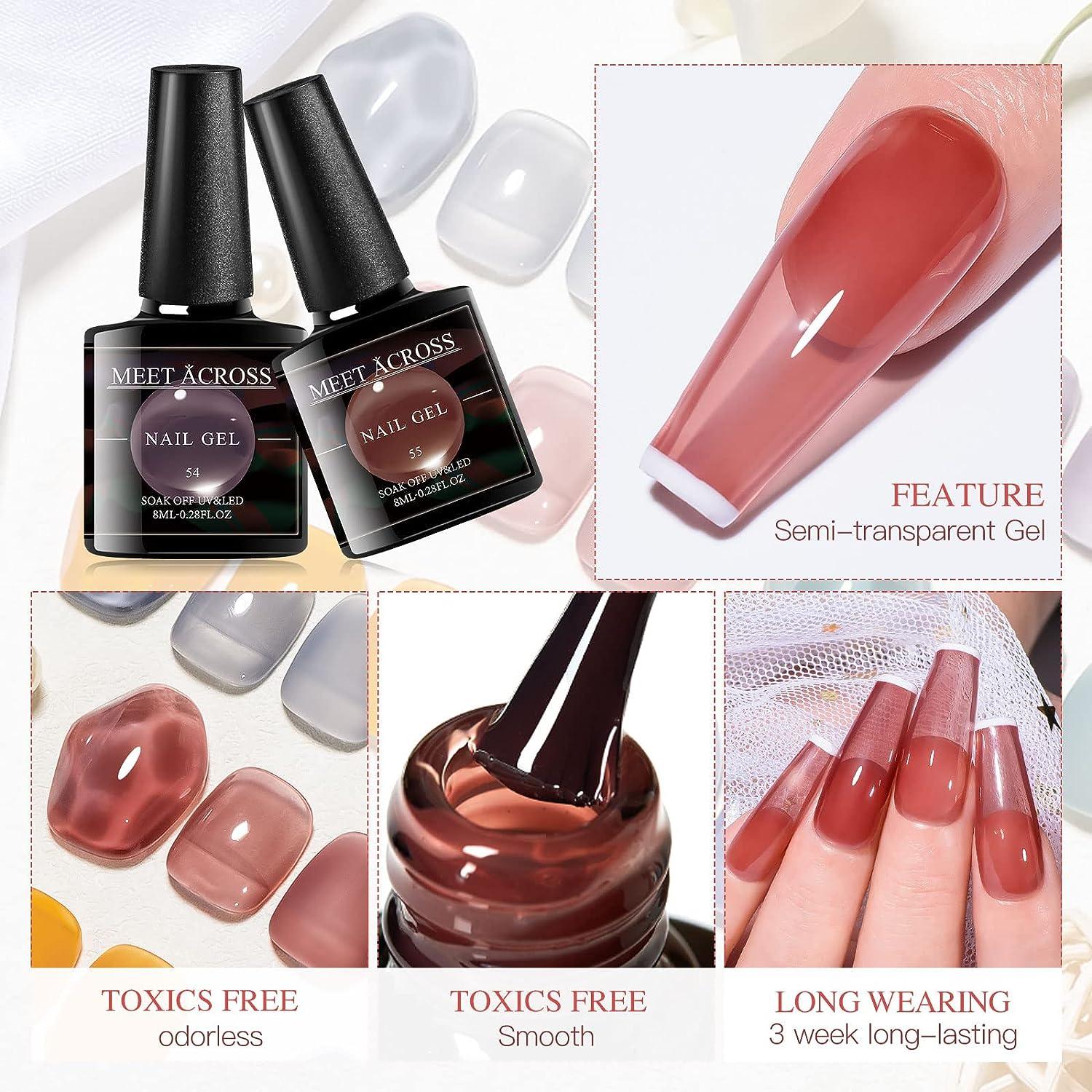 MEET ACROSS Jelly Gel Nail Polish Set - 6 Morandi Colors for Salon Gel ...