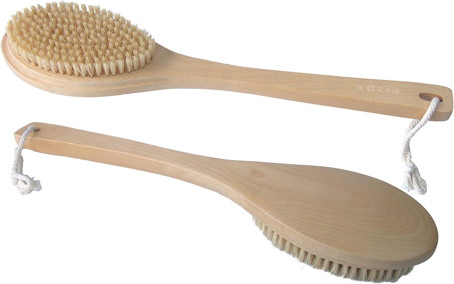 KOZIS Wooden Bath Brush - Maple Wood Handle - 100% Recyclable - Exfoliating Shower Scrubber for ...