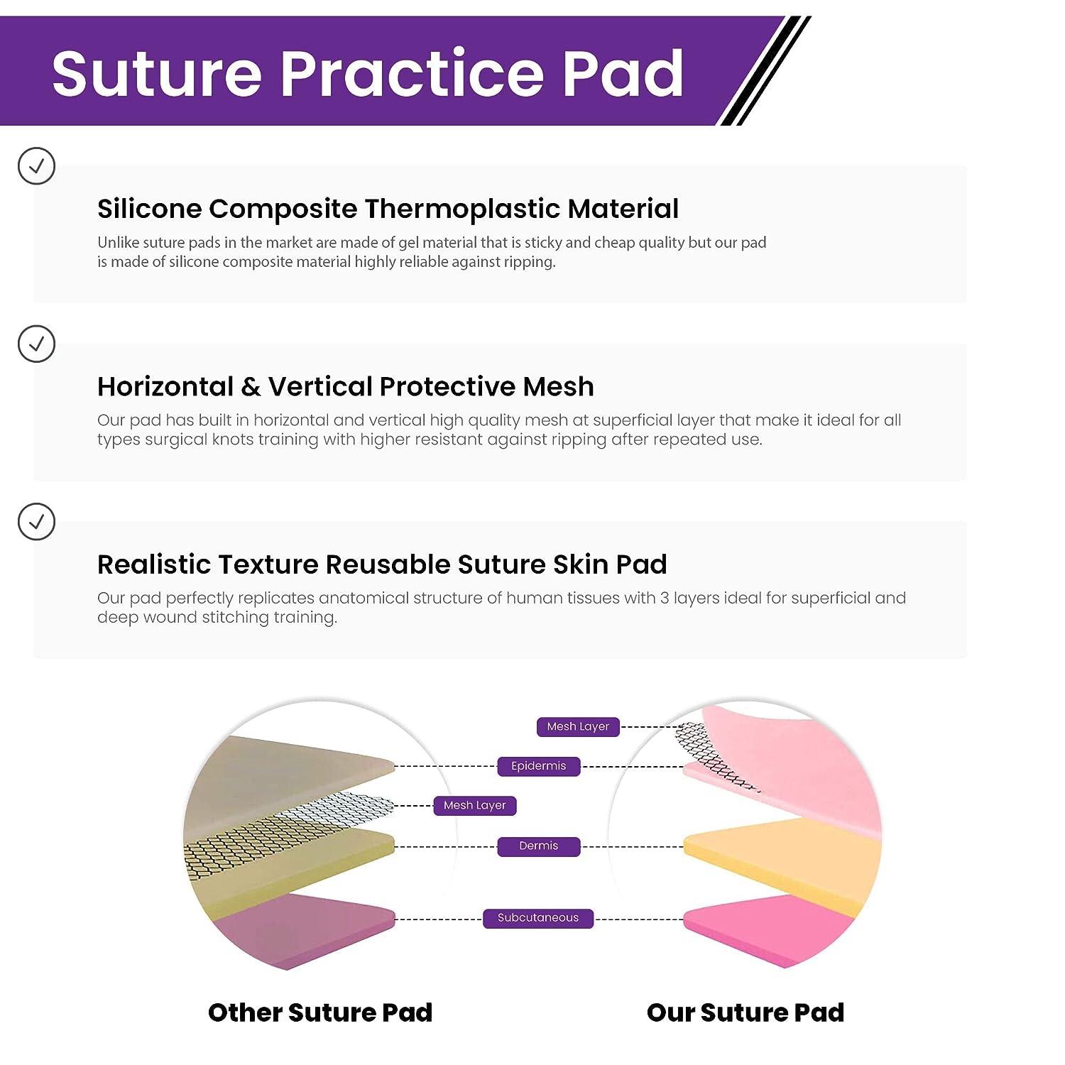 Suture Practice Pad with 27 Wounds, 5.5x7.7 Silicon Skin Pad for ...