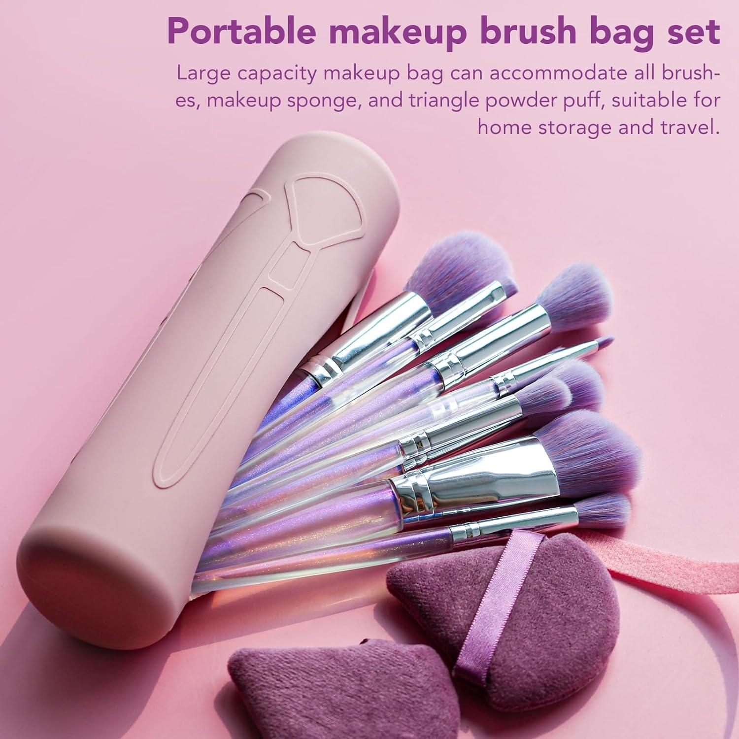 BEAKEY Travel Silicone Makeup Brush Bag 12 Pcs Set | Premium Synthetic ...