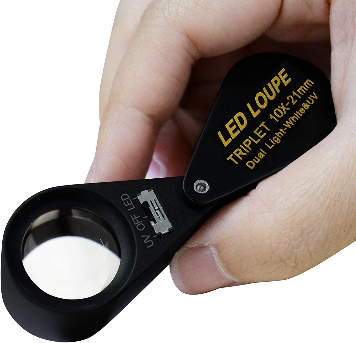 DANOPLUS 10x Magnifier Jewelry Loupe LED UV 21mm Triplet Lens - Gem ...