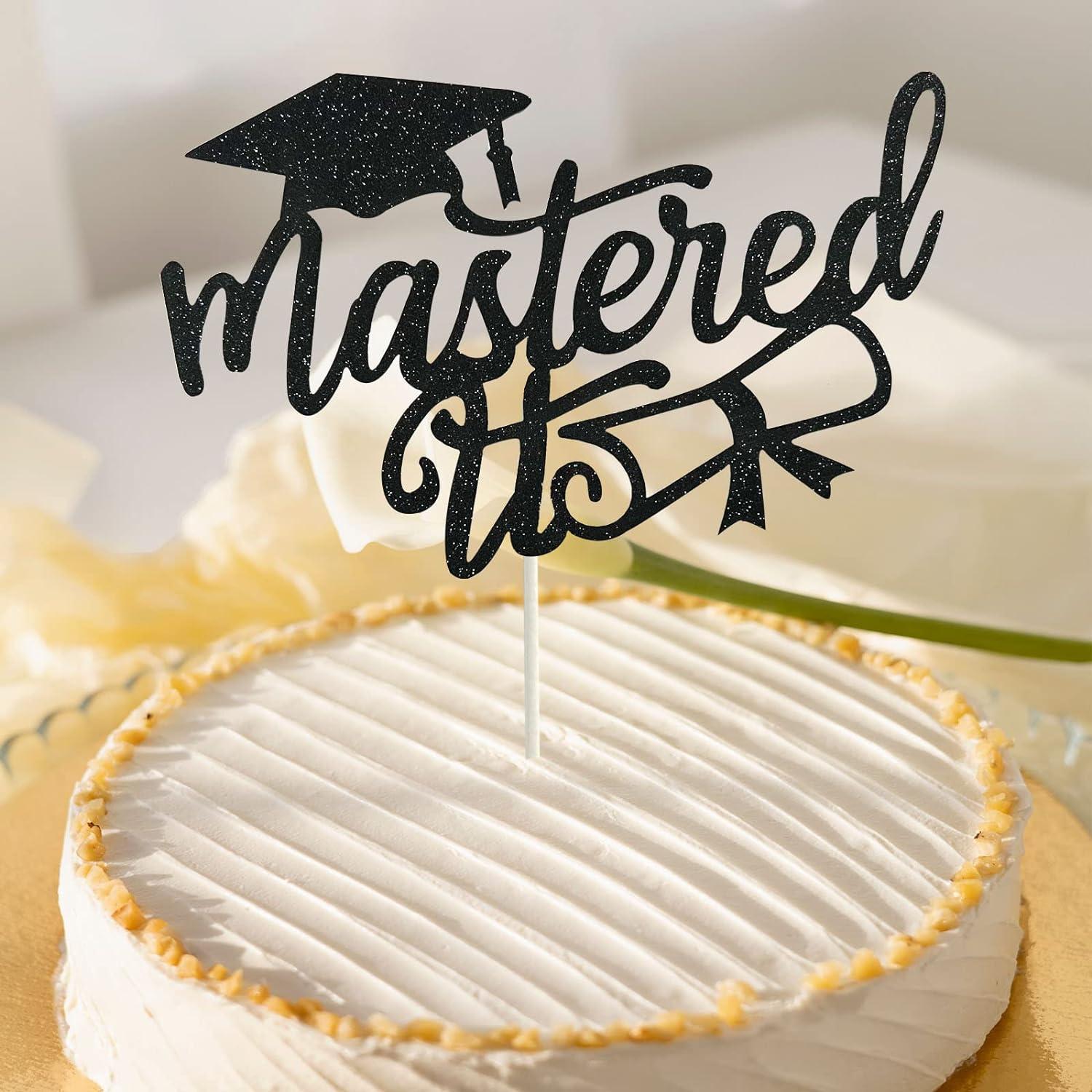 Mastered It Cake Topper Black Glitter Graduation Cake Pick for 2024 ...