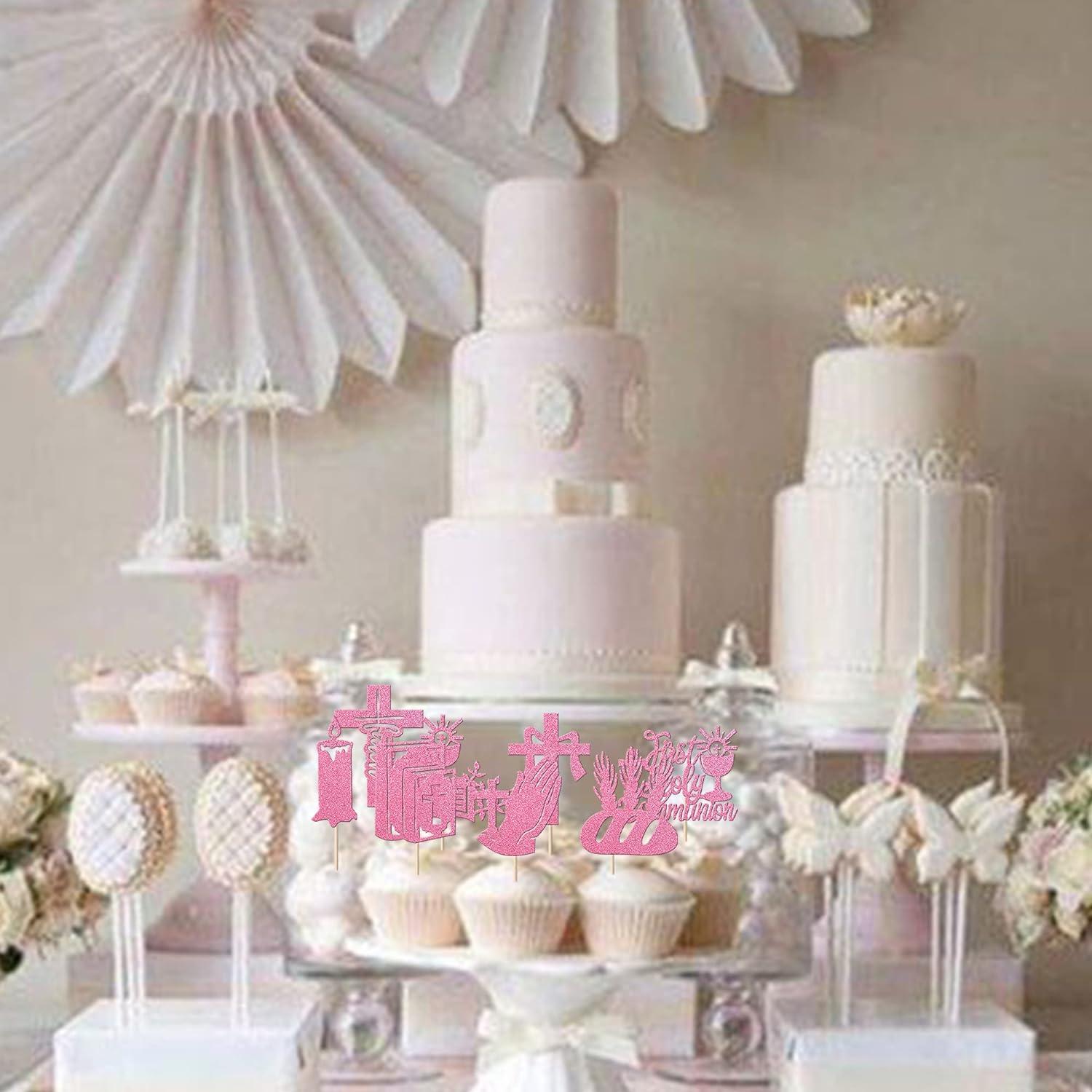 24 Pack First Holy Communion Cupcake Toppers with Glitter Cross Bible ...
