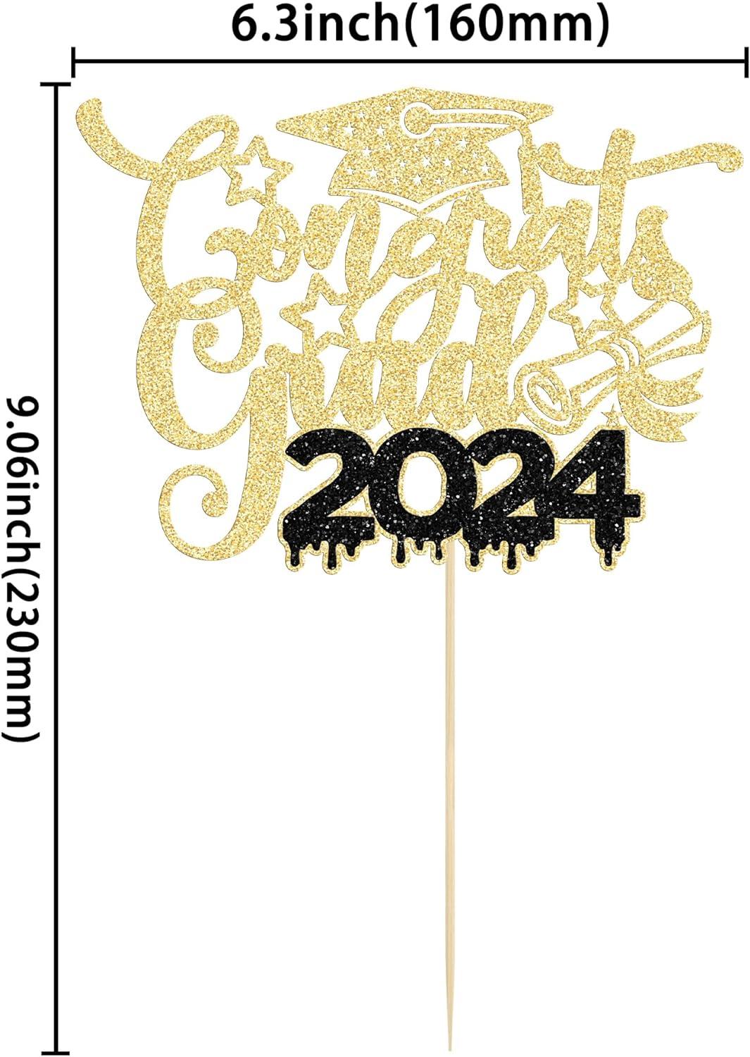 1Pc Congrats Grad 2024 Cake Topper Glitter Diploma Graduation Cap Cake ...