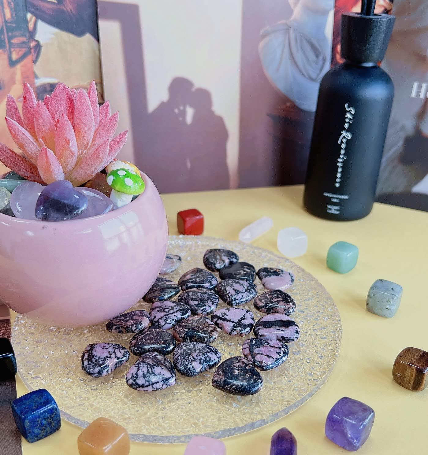 XIANNVXI 20 Pcs Blackline Redstone Crystal Heart Stones Natural Healing ...