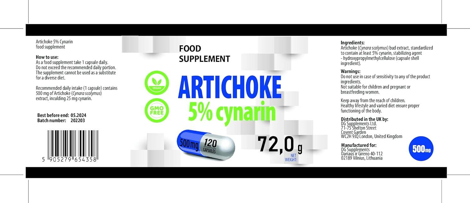 Hepatica Artichoke Extract 500mg | 120 Vegan Capsules | 5% Cynarin ...