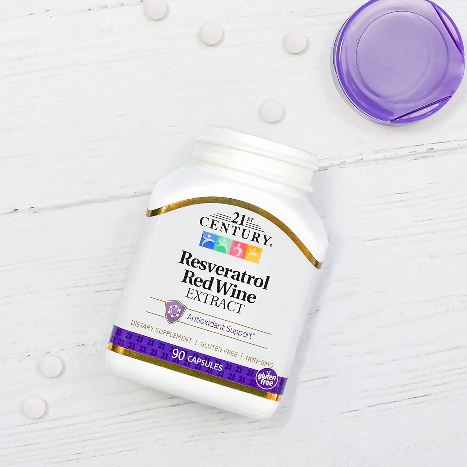 21st Century Resveratrol Red Wine Extract - 90 Capsules for Antioxidant ...