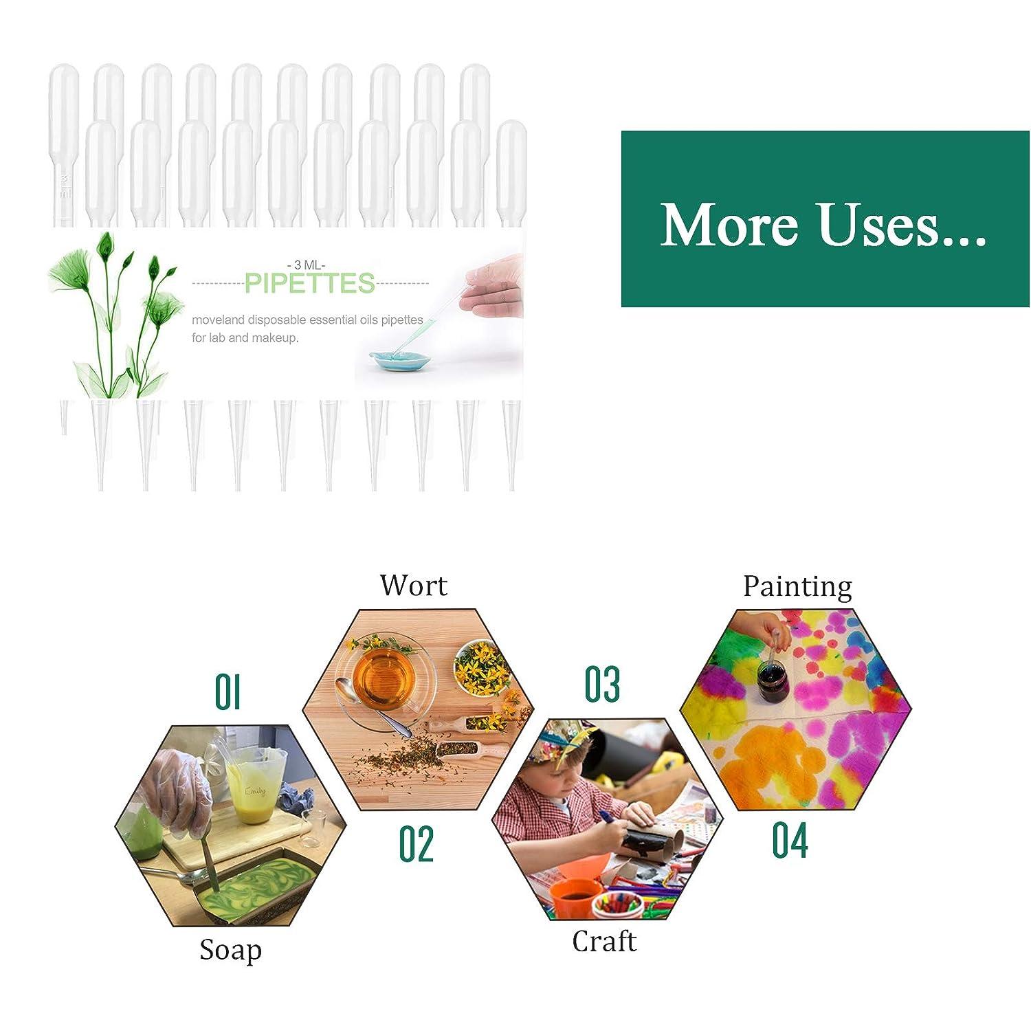 Moveland 200PCS 3ml Disposable Plastic Transfer Pipettes- Calibrated ...