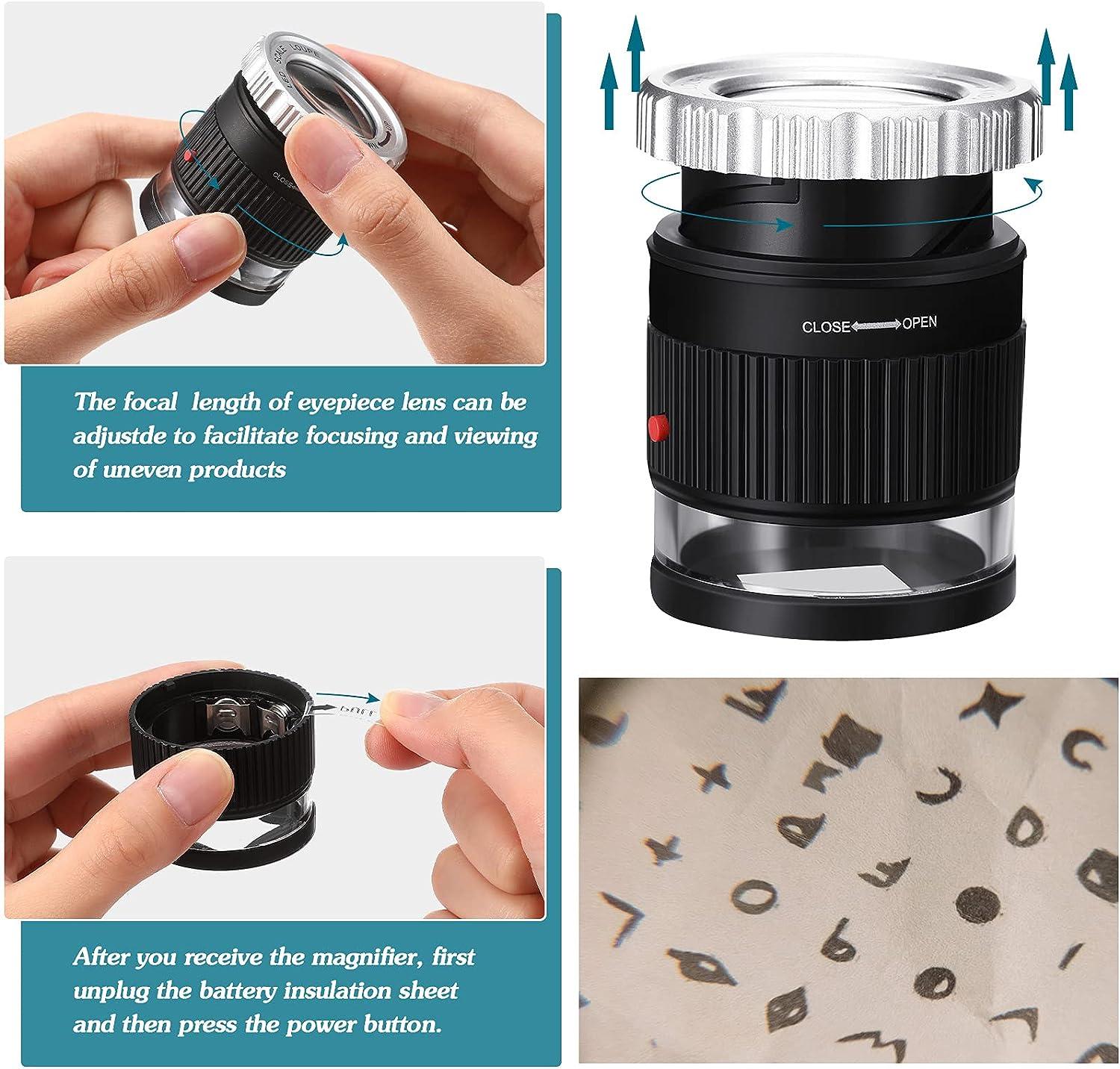 30X LED Lighted UV Loupe Magnifier | Adjustable Focal Length | Foldable ...