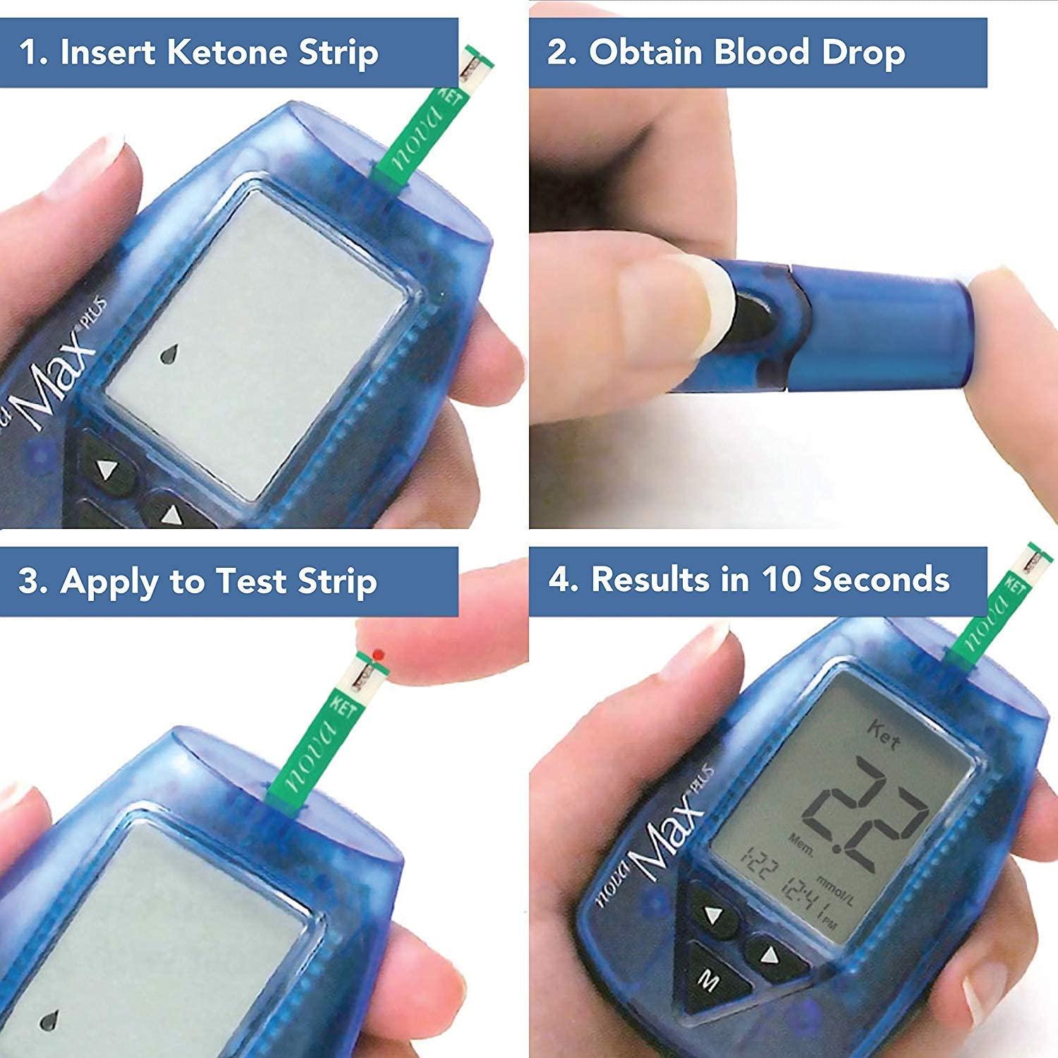 Nova Max Plus Ketone Test Strips - 10 Strips | Fast & Accurate Test ...