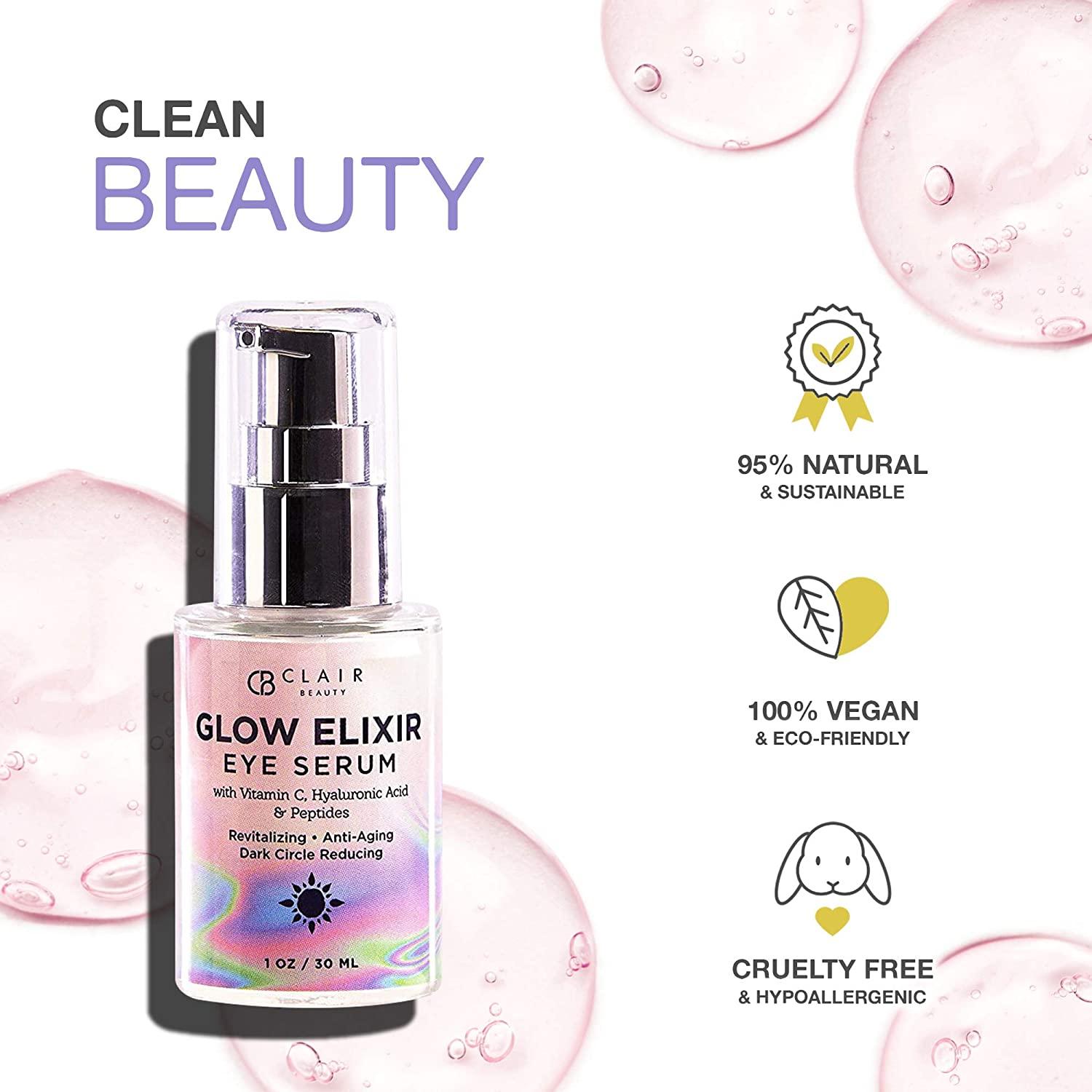 Glow Elixir Eye Serum with Vitamin C, Hyaluronic Acid & Peptides - Anti ...
