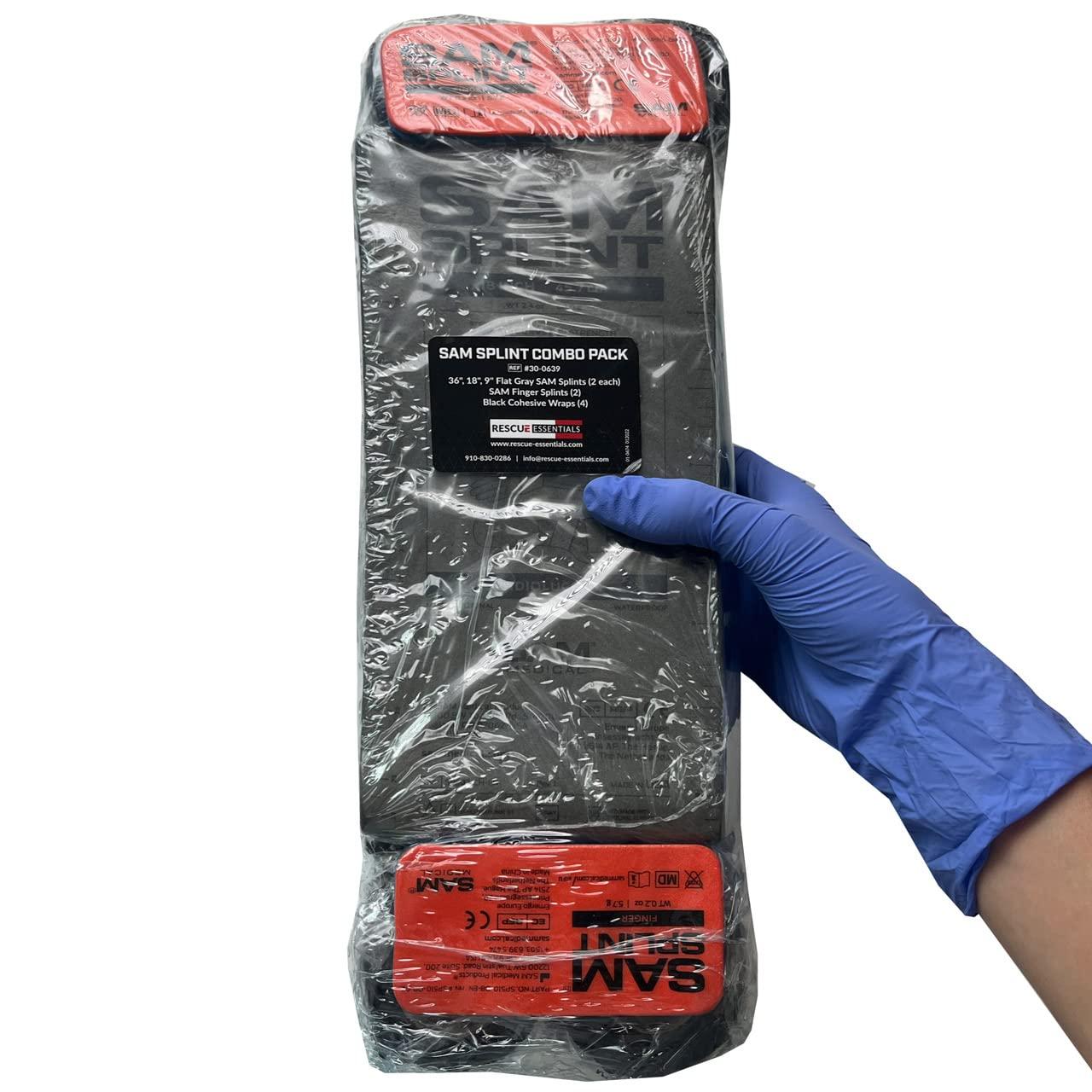 Rescue Essentials SAM Splint Combo Pack - 2-36, 2-18, 2-9 Splints, 2 Finger Splints, 4 Cohesive ...