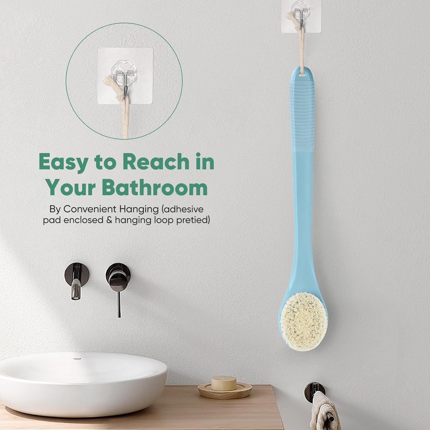 Premium Long Handle Back Brush for Seniors - Light Blue Shower Brush ...